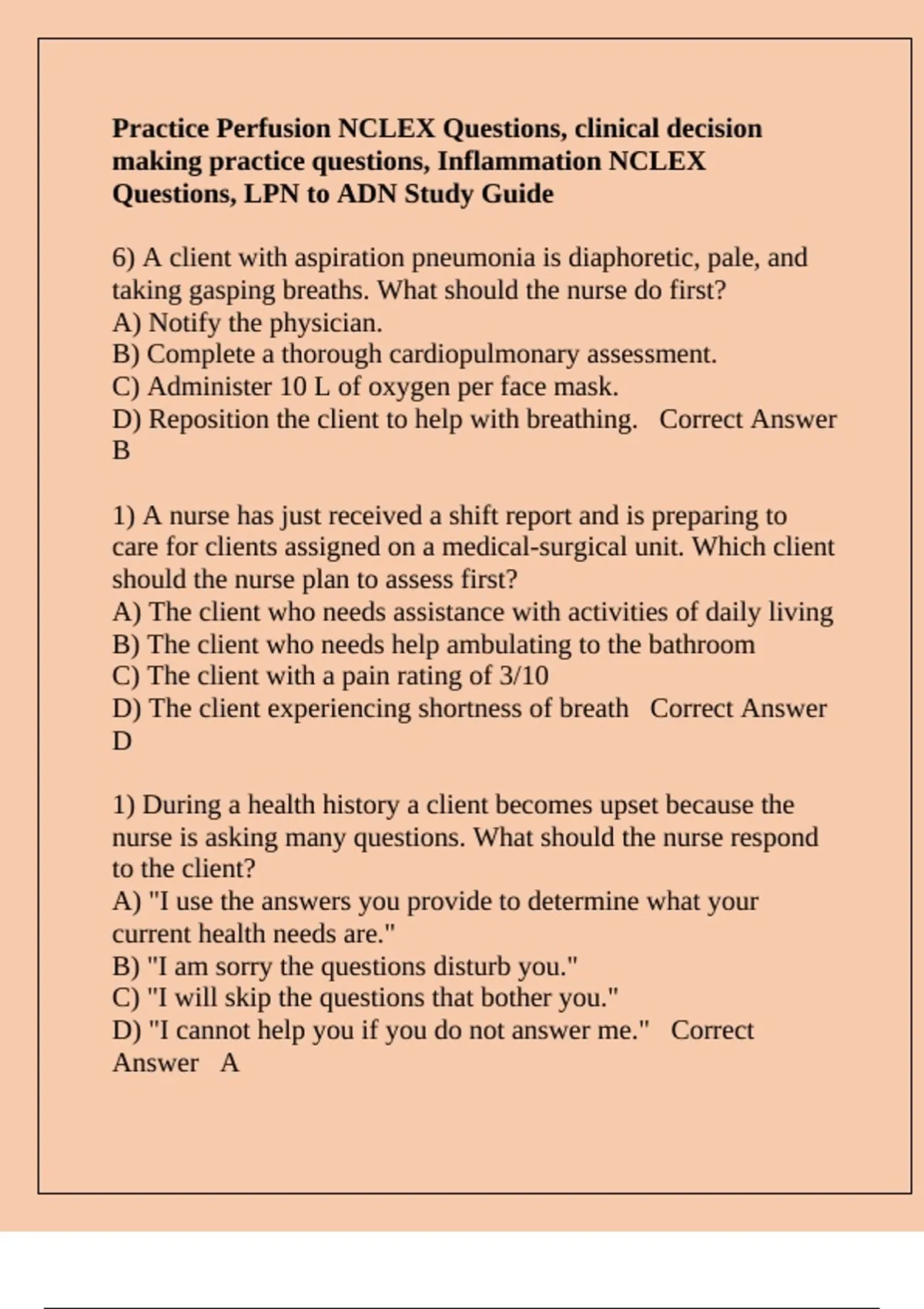 Practice Perfusion NCLEX Questions, clinical decision making practice ...
