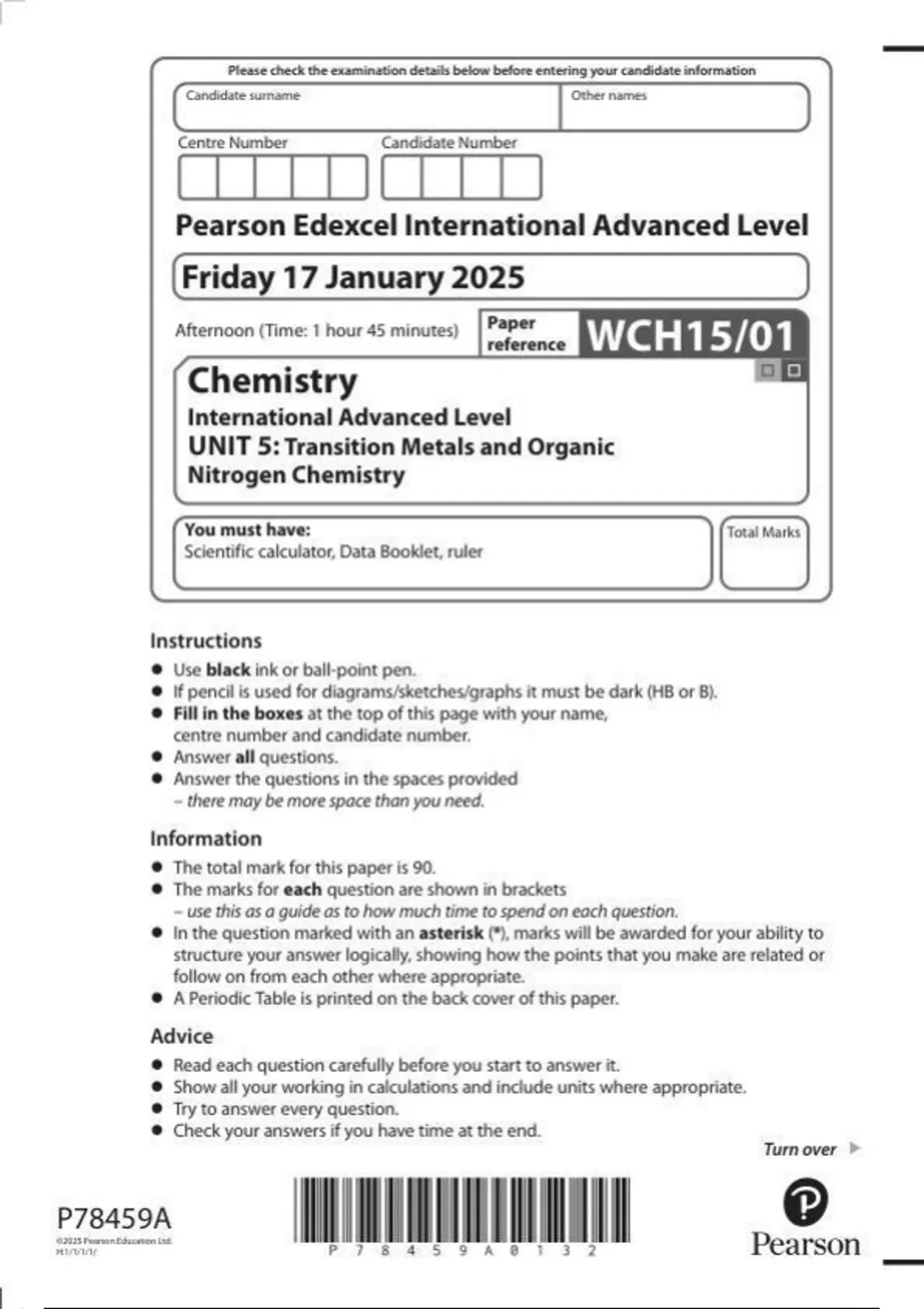 Pearson Edexcel IAL chemistry paper 1 wch15 transition metals and ...