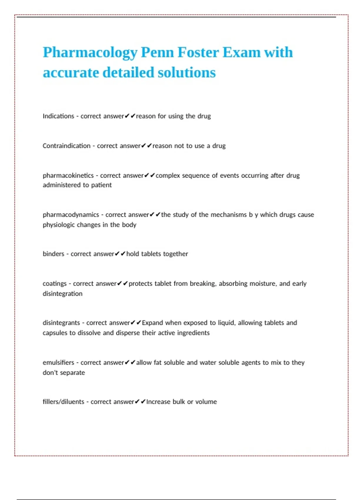 Pharmacology Penn Foster Exam with accurate detailed solutions - Penn ...
