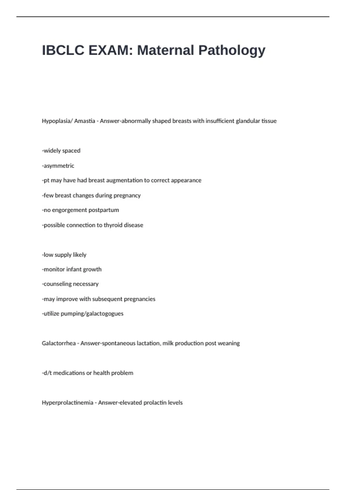 IBCLC EXAM QUESTIONS WITH CORRECT ANSWERS- Maternal Pathology - Ibclc ...