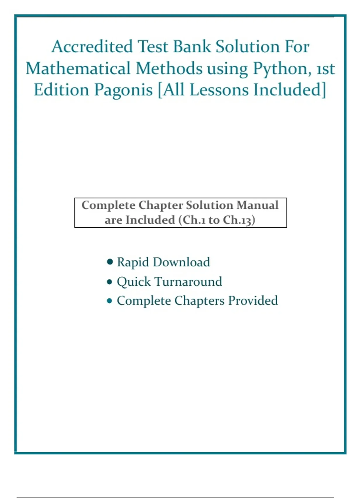 Mathematical Methods using Python – Pagonis & Kulp (1st Edition, 2025/2026) – Full Pack Solution ...