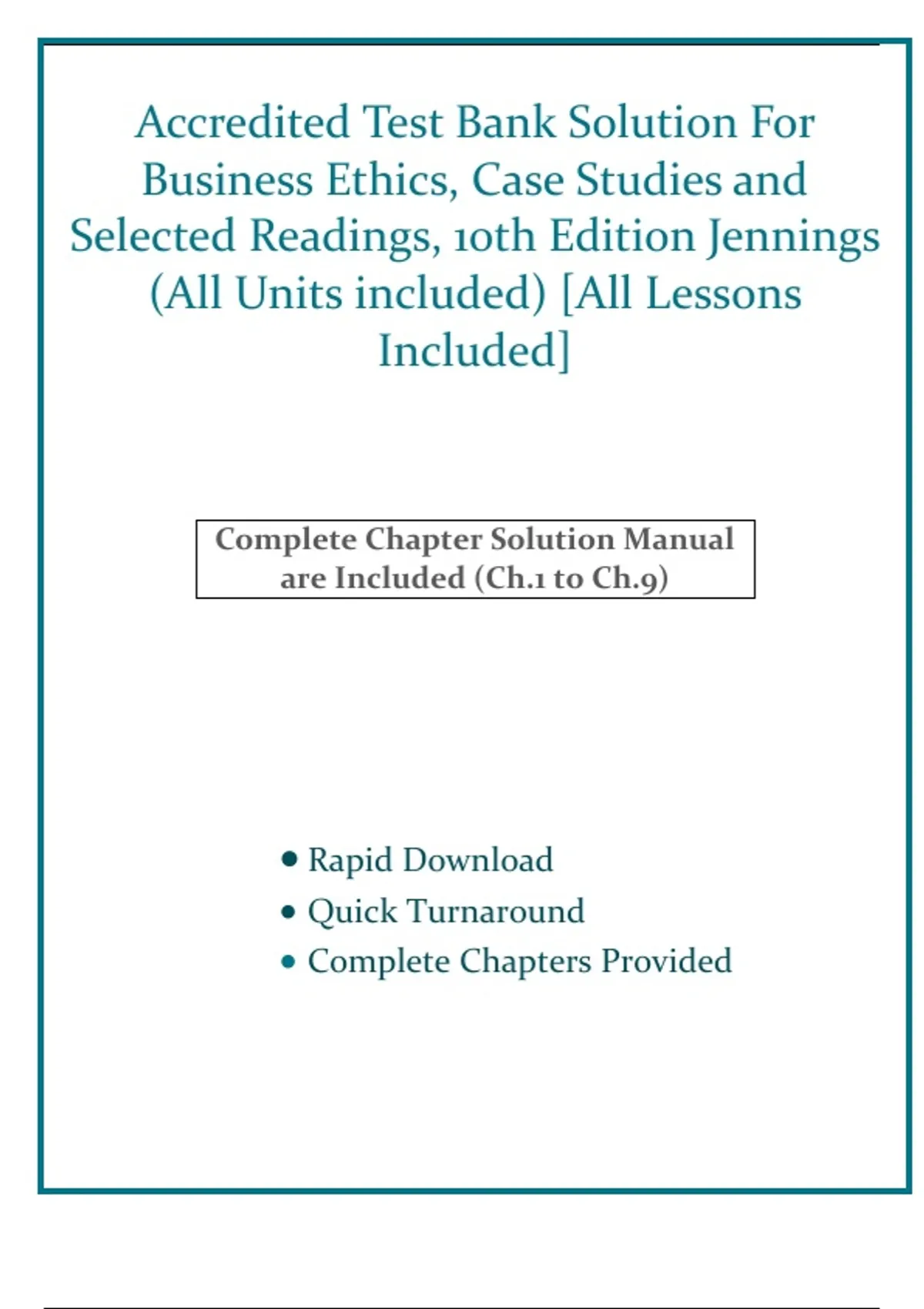 Business Ethics: Case Studies and Selected Readings – Jennings (10th Edition, Updated 2025/2026 ...