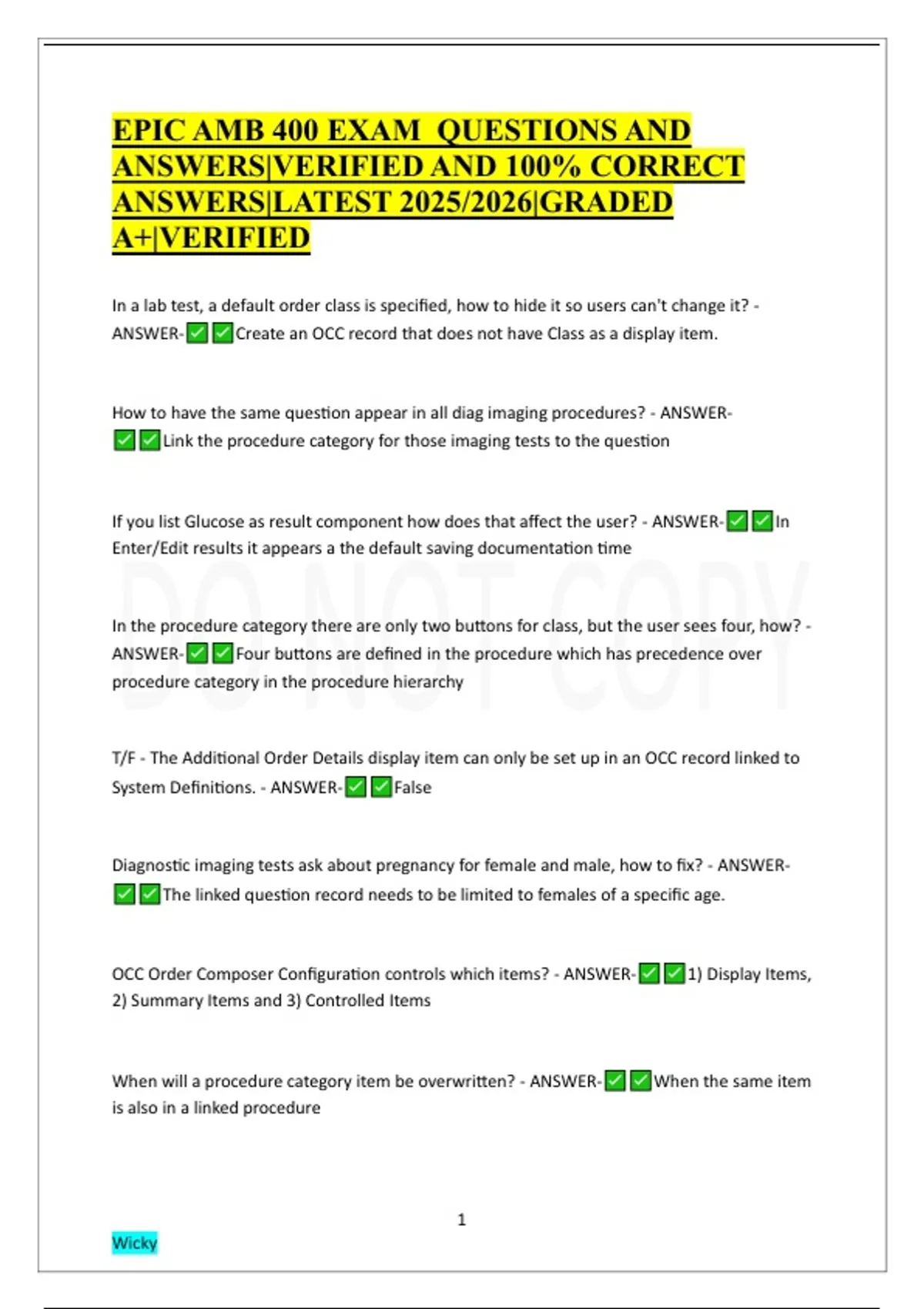 EPIC AMB 400 EXAM QUESTIONS AND ANSWERS|VERIFIED AND 100% CORRECT ...