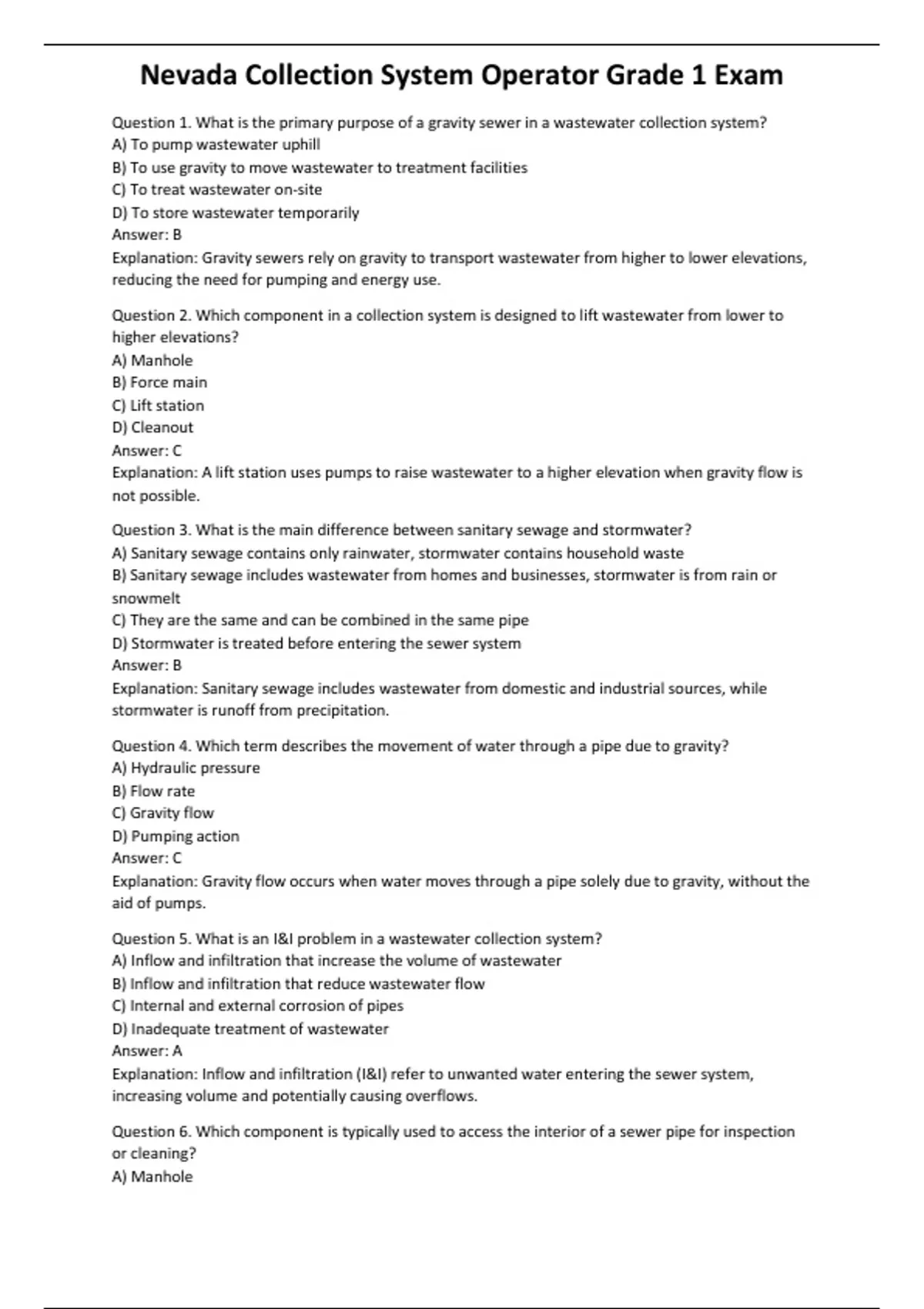 Nevada Collection System Operator Grade 1 Exam - Computers - Stuvia US