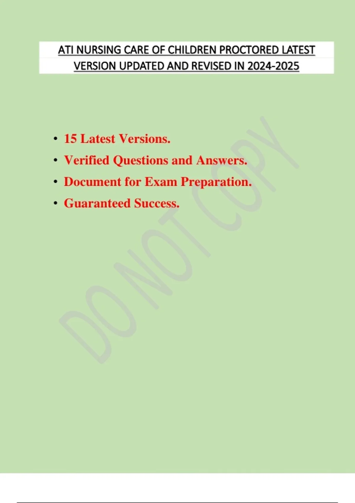 ATI NURSING CARE OF CHILDREN PROCTORED LATEST VERSION UPDATED AND ...