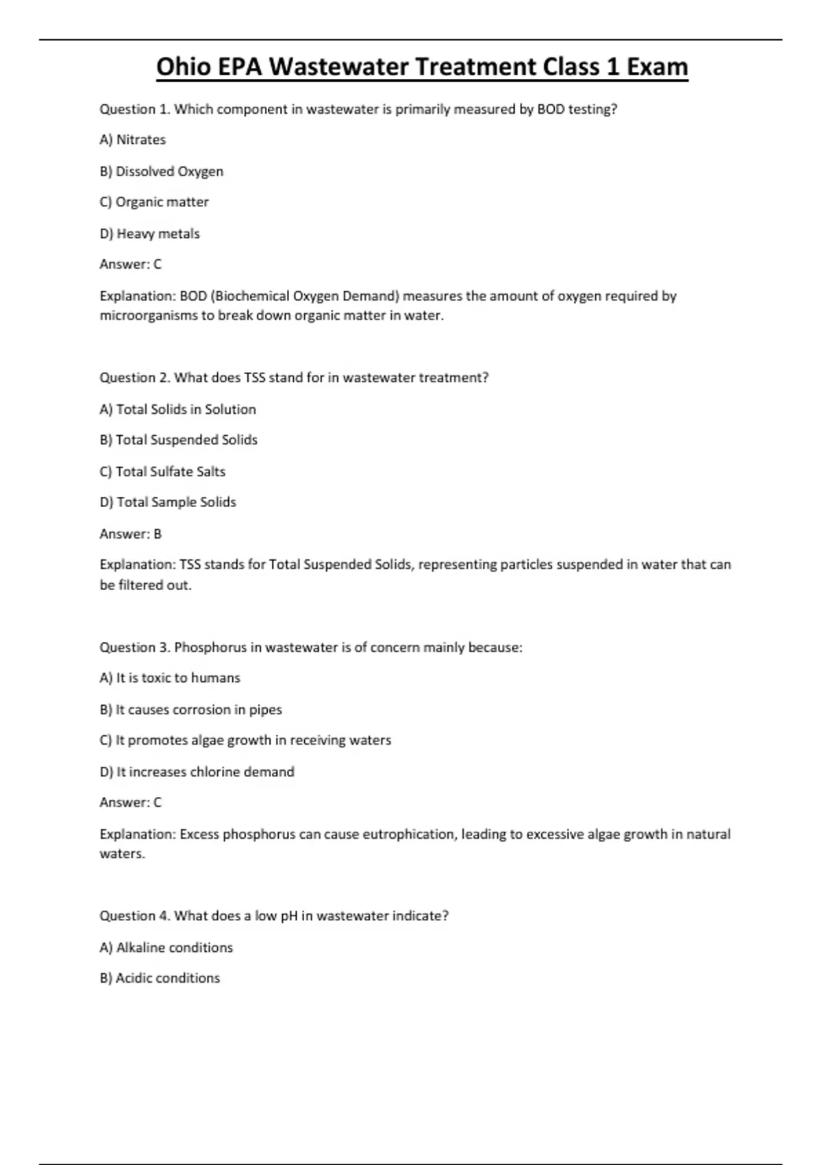 Ohio EPA Wastewater Treatment Class 1 Exam - Computers - Stuvia US