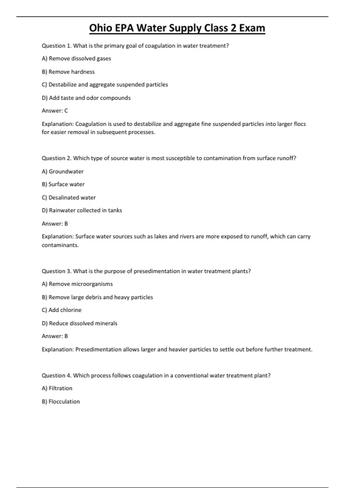 Ohio EPA Water Supply Class 2 Exam - Computers - Stuvia US