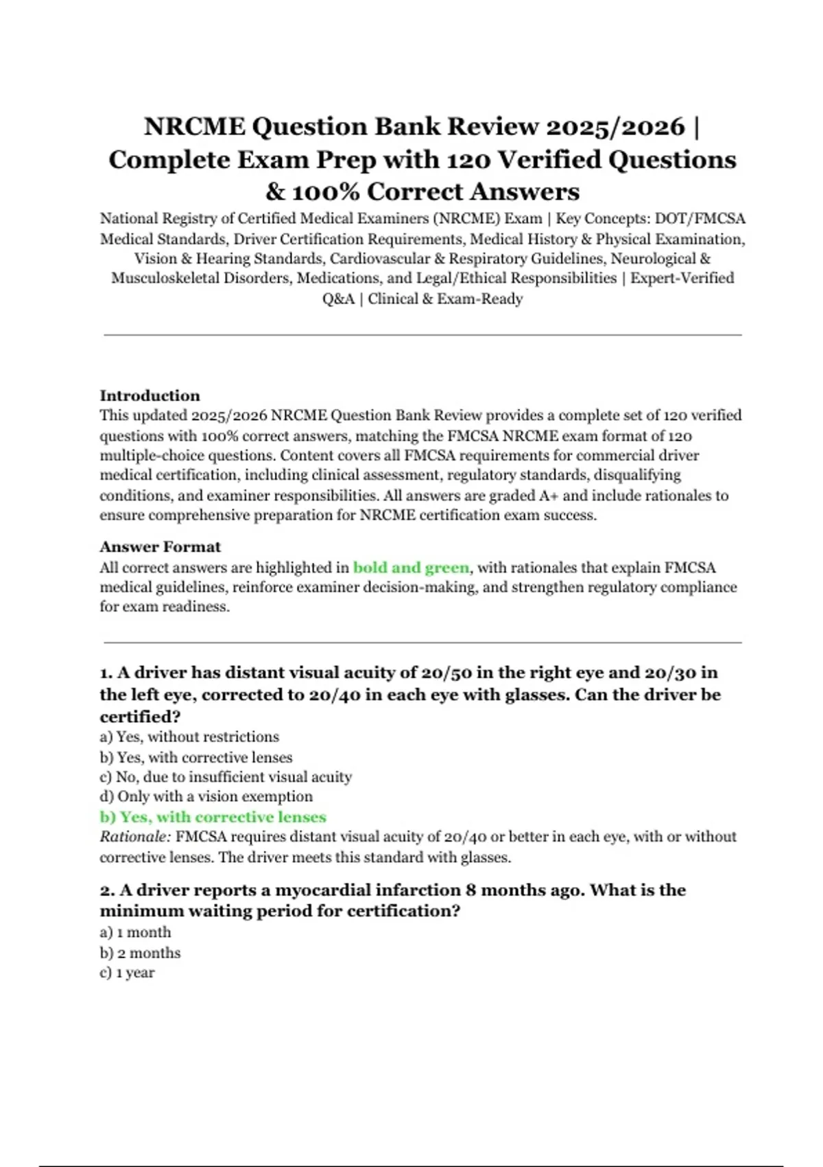 NRCME Question Bank Review 2025/2026 – Complete Exam Prep with 120 ...