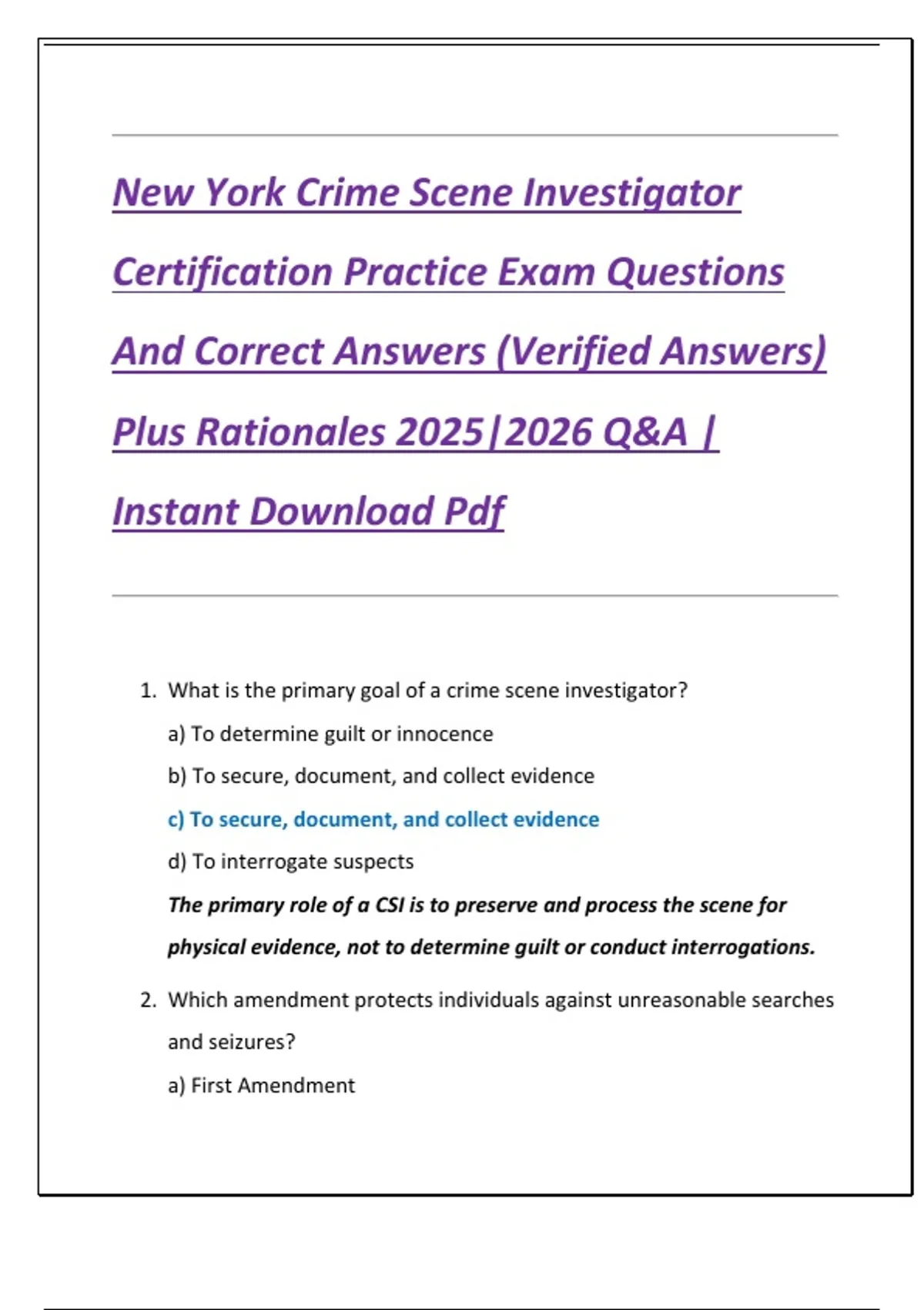 New York Crime Scene Investigator Certification Practice Exam Questions ...