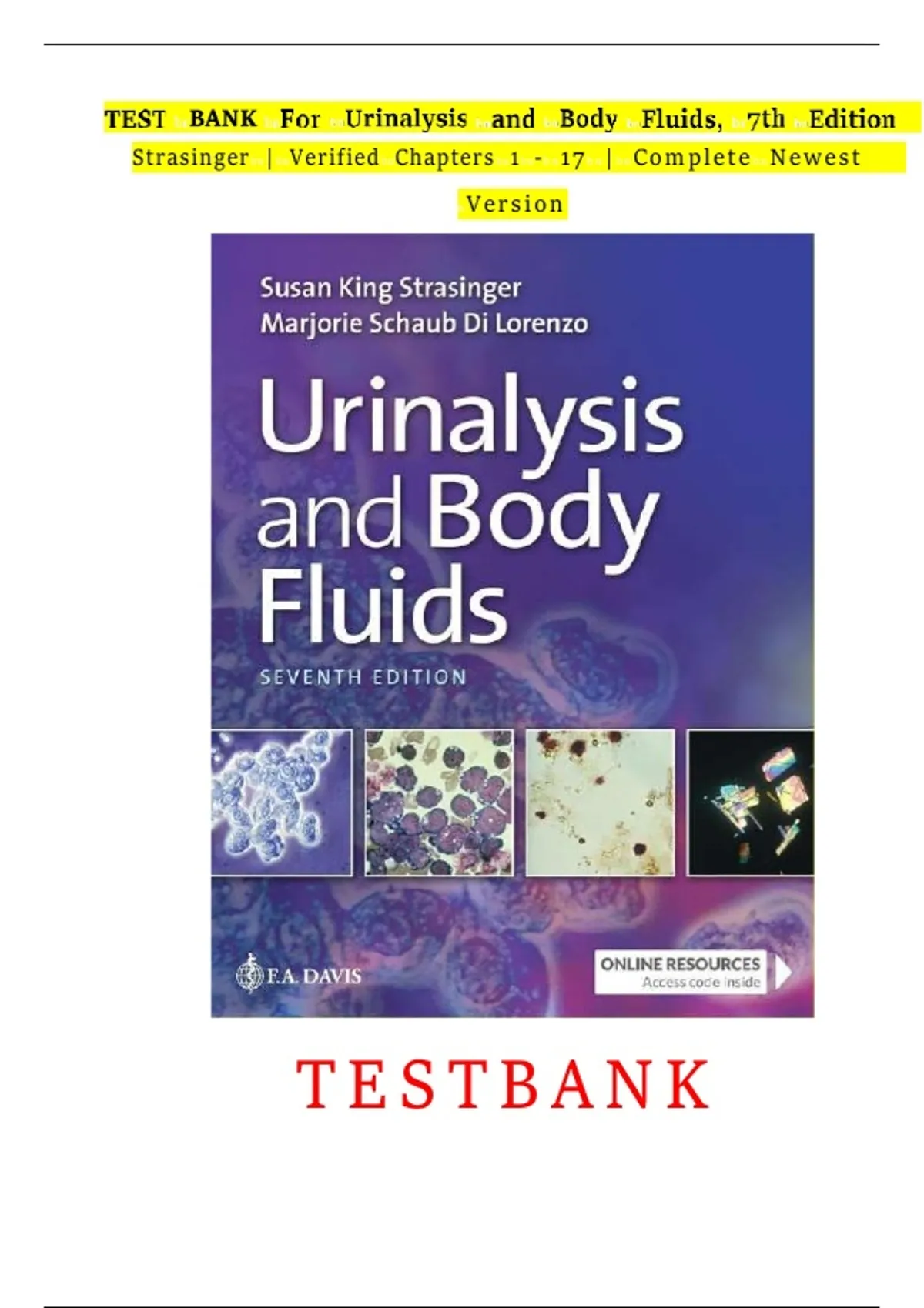 Urinalysis and Body Fluids Test Bank (7th Edition) by Susan King ...