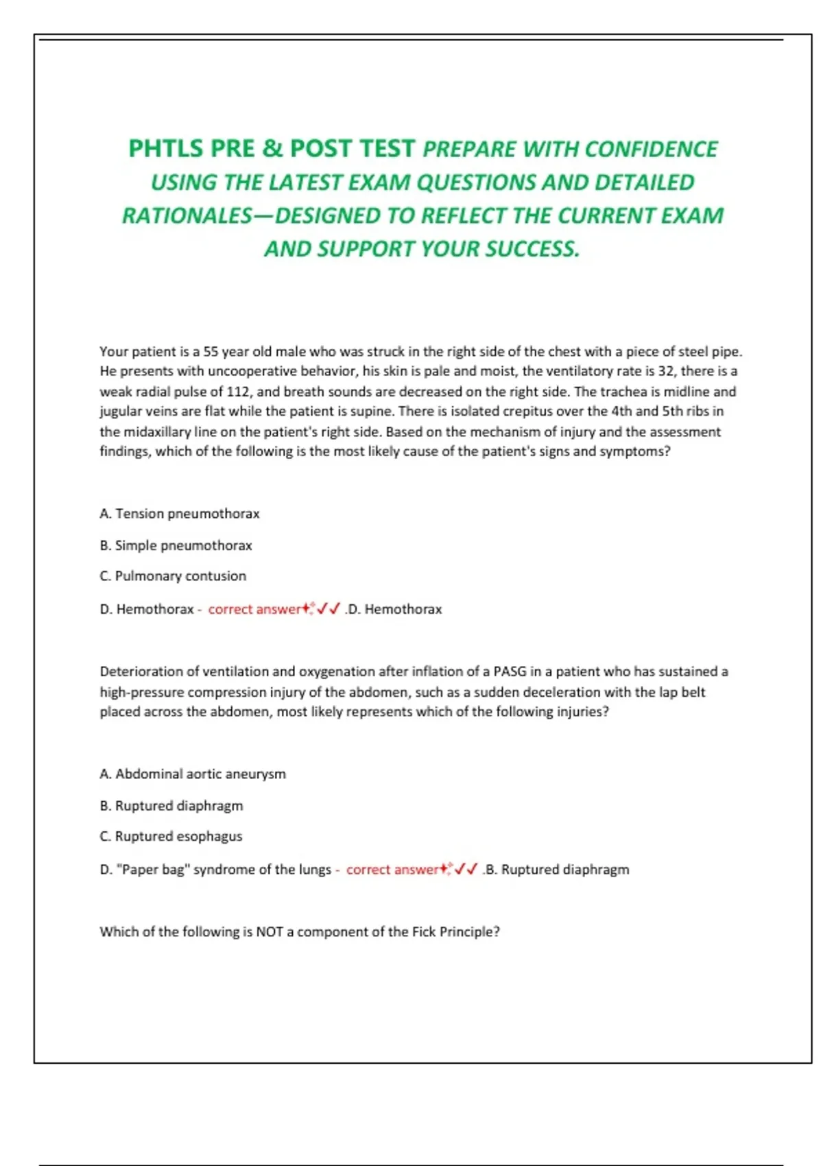 PHTLS Pre & Post Test Prep 2025/2026 – Prepare with Confidence Using ...