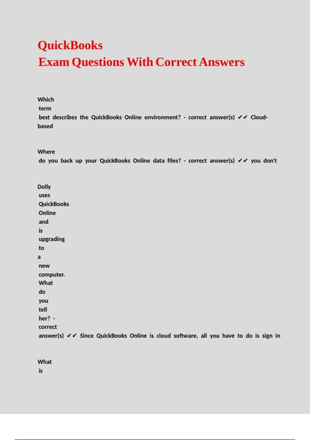 QuickBooks Exam Questions With Correct Answers - QuickBooks - Stuvia US