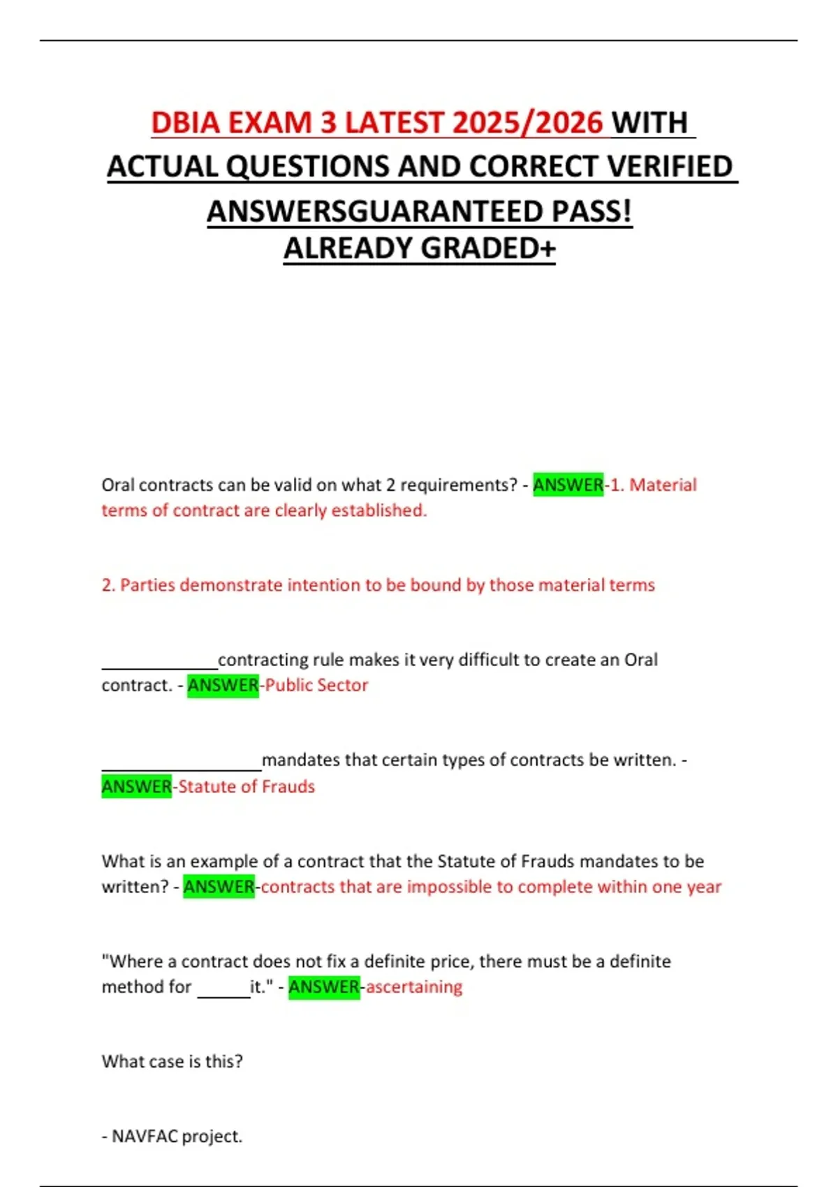 DBIA EXAM 3 LATEST 2025/2026 WITH ACTUAL QUESTIONS AND CORRECT VERIFIED ...