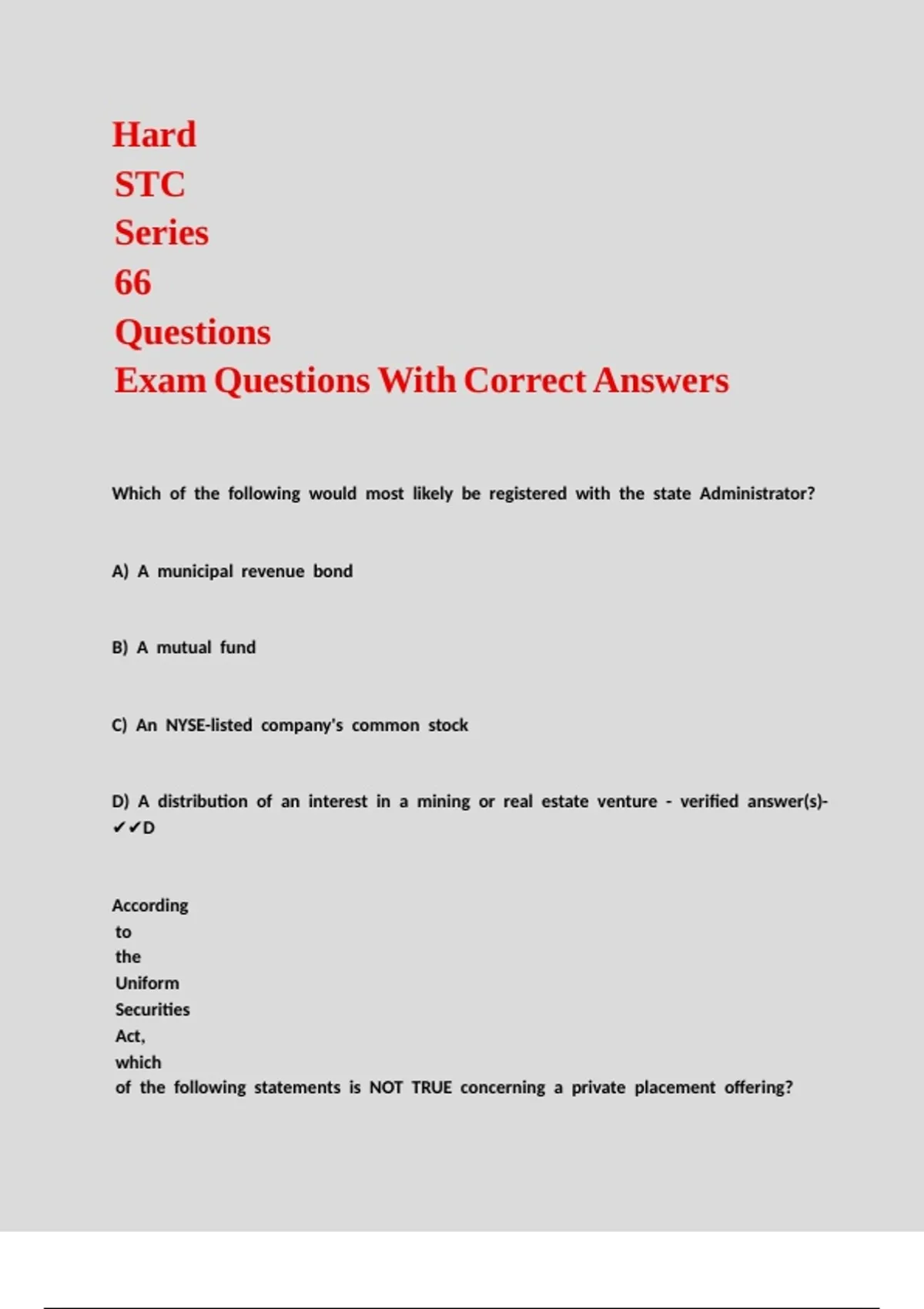 Hard STC Series 66 Questions Exam Questions With Correct Answers - STC ...