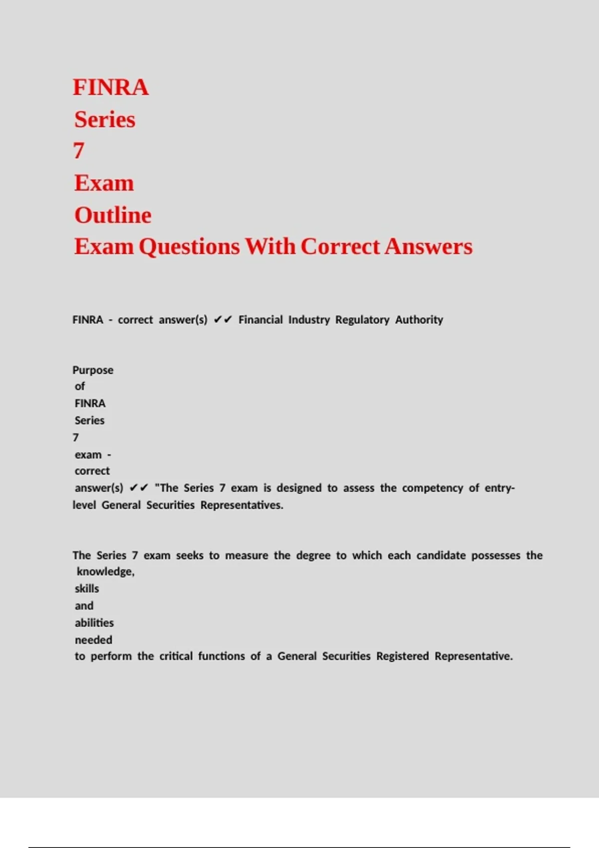 FINRA Series 7 Exam Outline Exam Questions With Correct Answers - FINRA ...