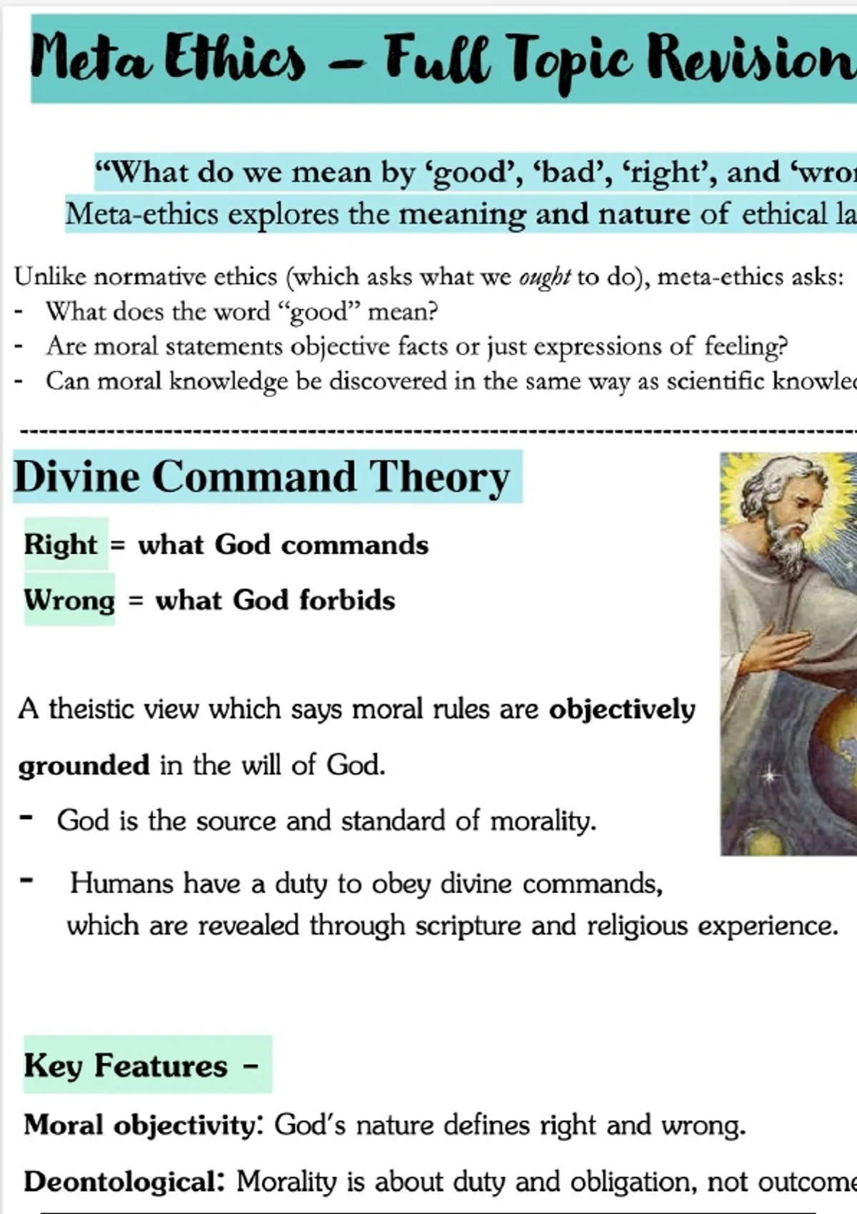 Summary AQA RS Revision: Meta-Ethics – DCT, Naturalism, Intuitionism ...