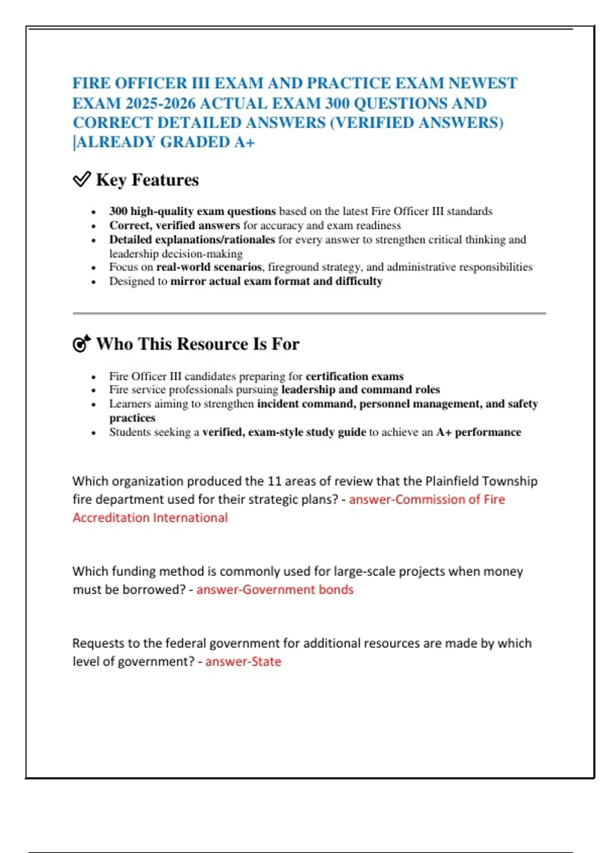 FIRE OFFICER III EXAM AND PRACTICE EXAM NEWEST EXAM ACTUAL EXAM 300 ...