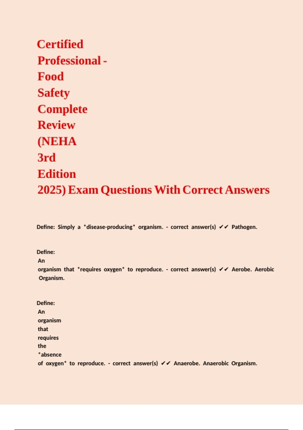 Certified Professional - Food Safety Complete Review (NEHA 3rd Edition 2025) Exam Questions With ...