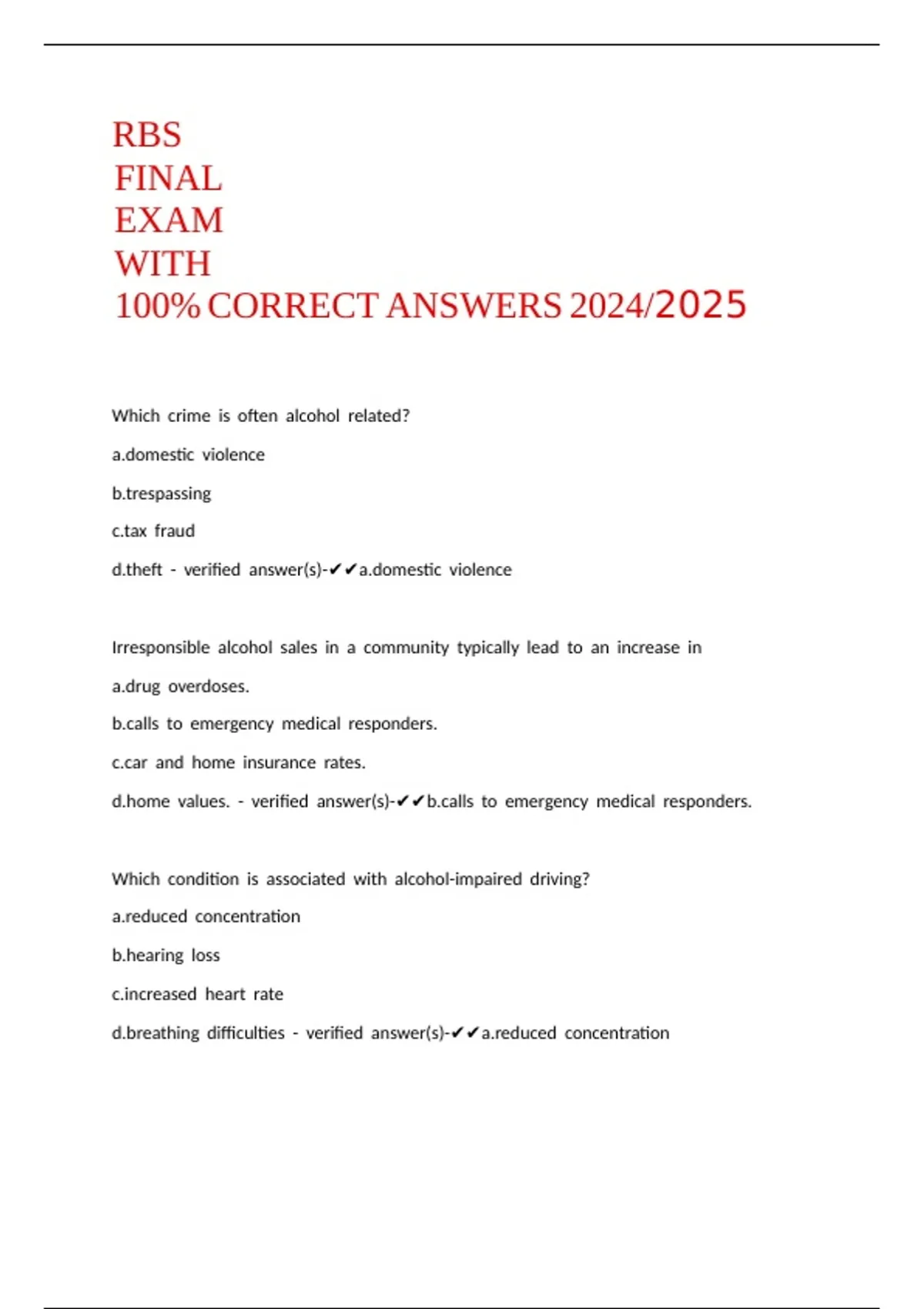 RBS FINAL EXAM WITH 100- CORRECT ANSWERS - RBS Certification - Stuvia US
