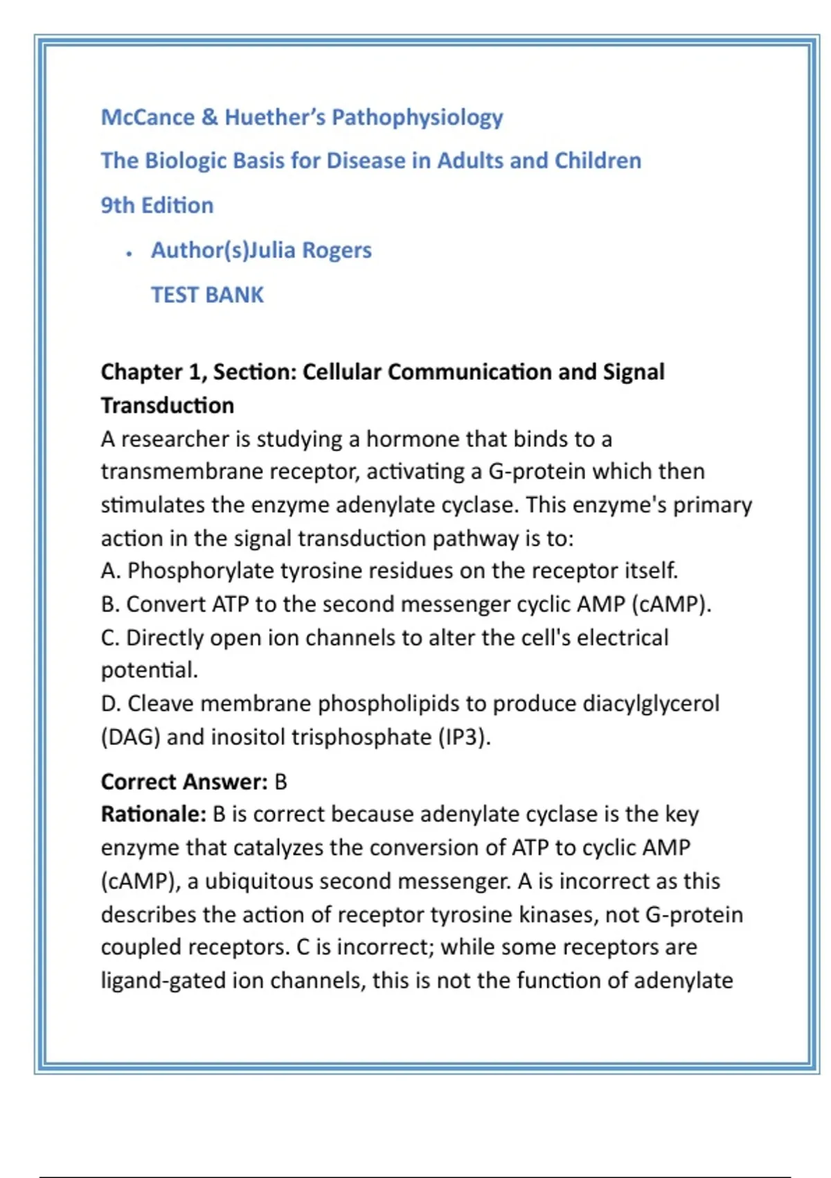 TEST BANK for McCance & Huether’s Pathophysiology 9th Edition by Julia ...