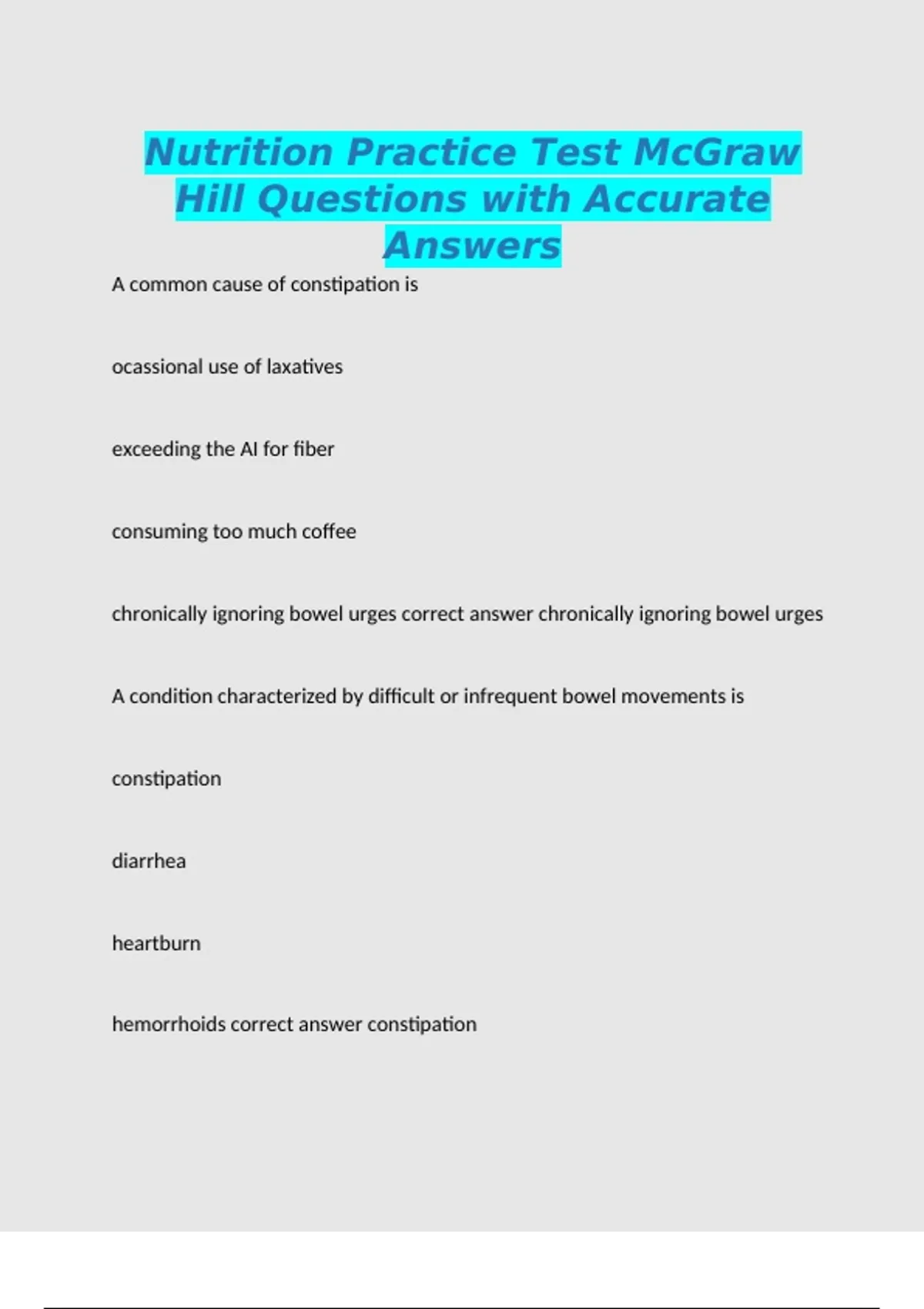 Nutrition Practice Test McGraw Hill Questions with Accurate Answers ...