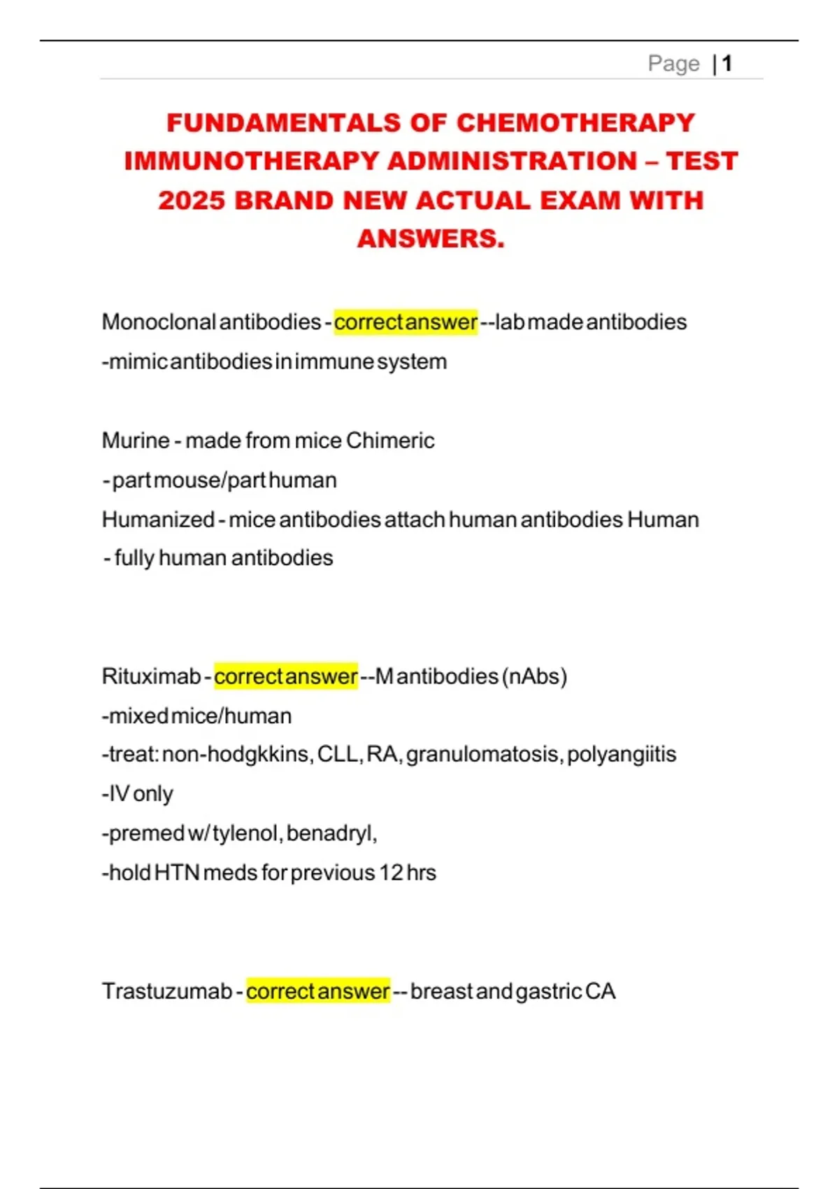 FUNDAMENTALS OF CHEMOTHERAPY IMMUNOTHERAPY ADMINISTRATION – TEST 2025 ...