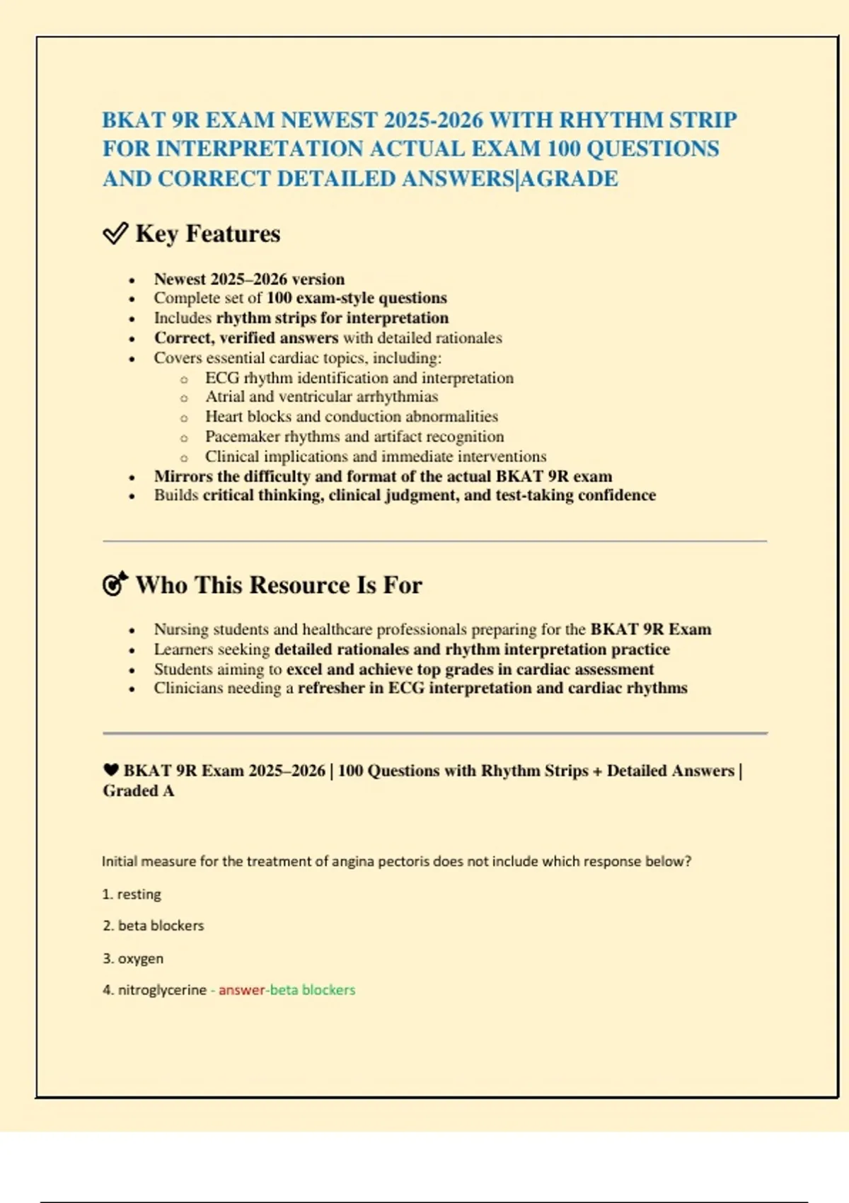 BKAT 9R EXAM NEWEST WITH RHYTHM STRIP FOR INTERPRETATION ACTUAL EXAM ...