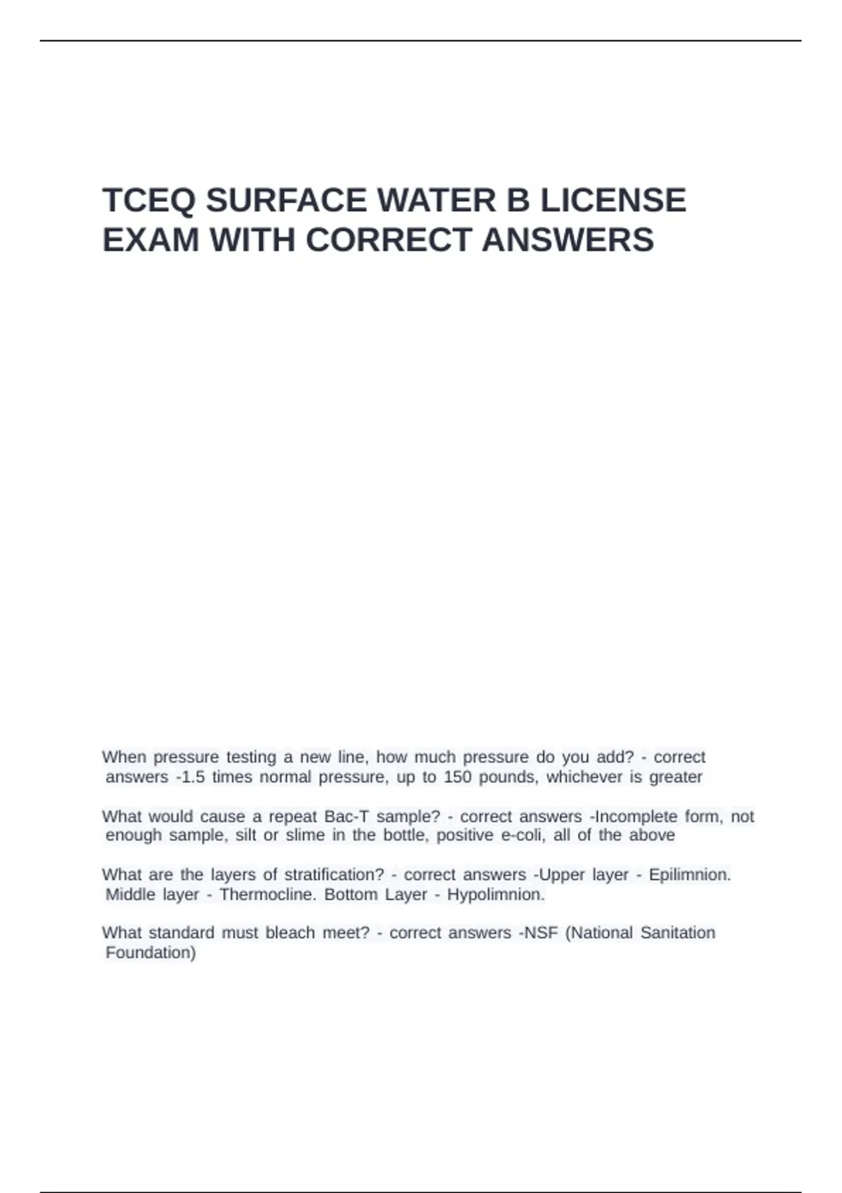 TCEQ SURFACE WATER COURSE PACKAGE BUNDLE!! - Stuvia US