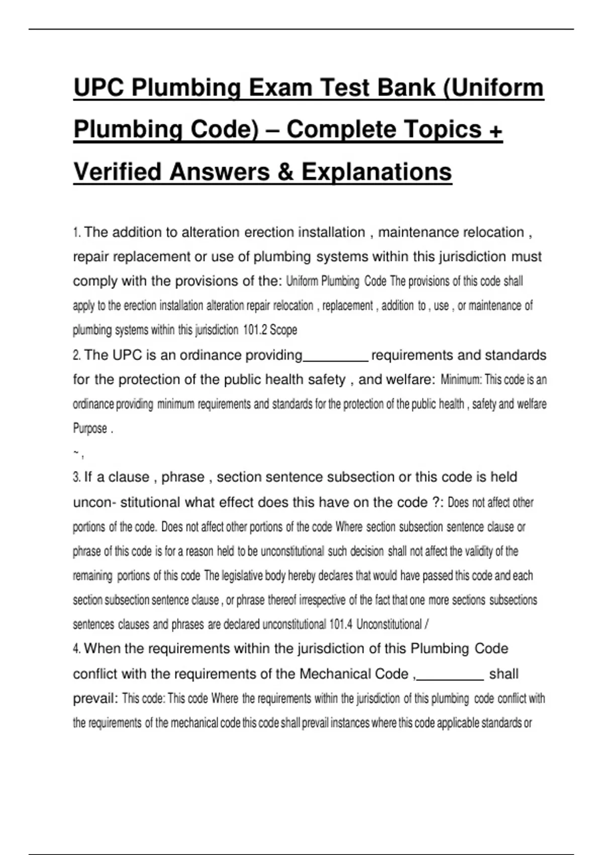UPC Plumbing Exam Test Bank 2025 (Uniform Plumbing Code) – Complete ...