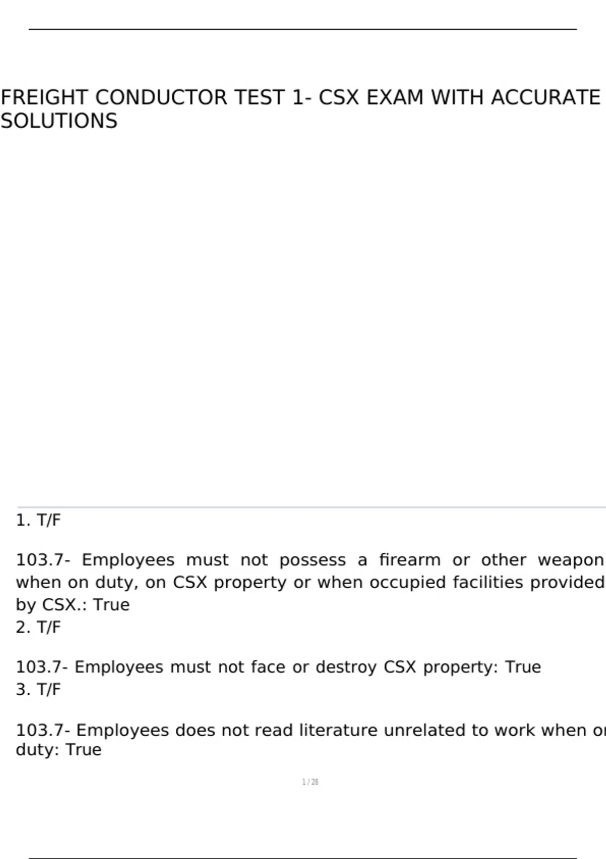 Freight Conductor Test 1- CSX exam with accurate solutions - CSX ...