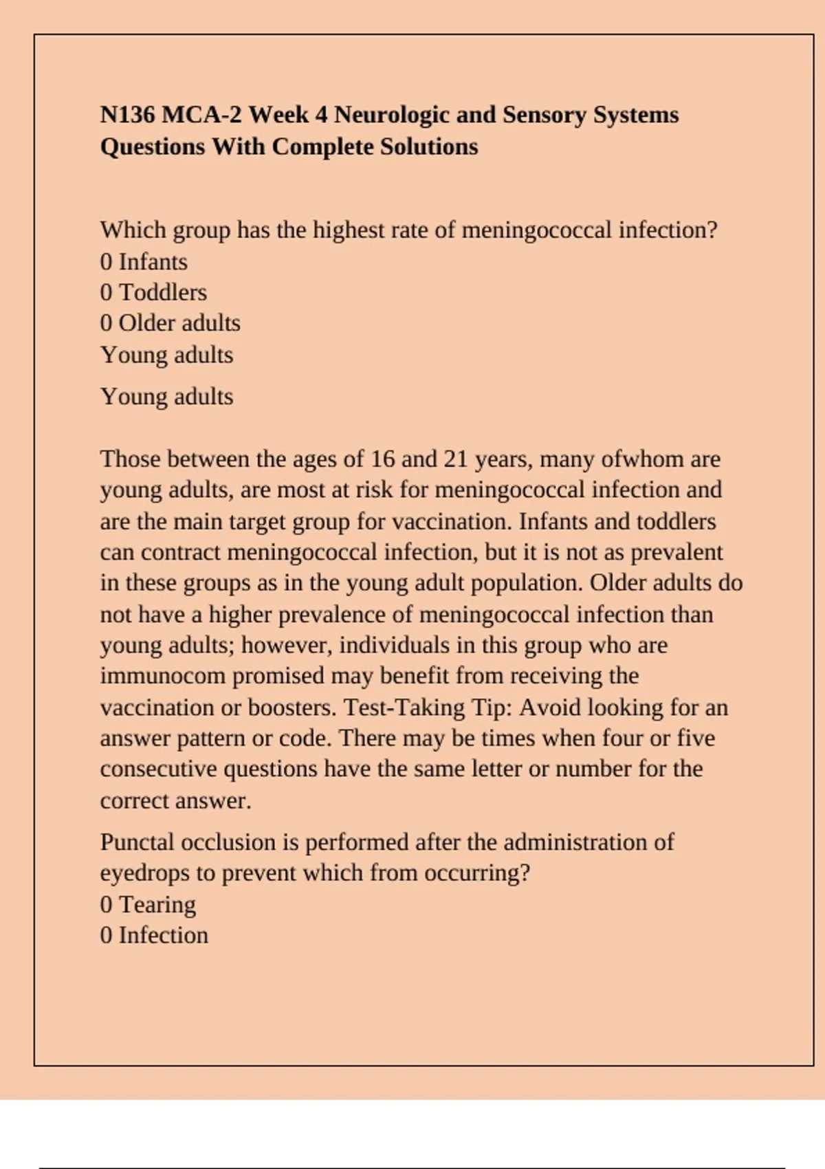 N136 MCA-2 Week 4 Neurologic and Sensory Systems Questions With ...