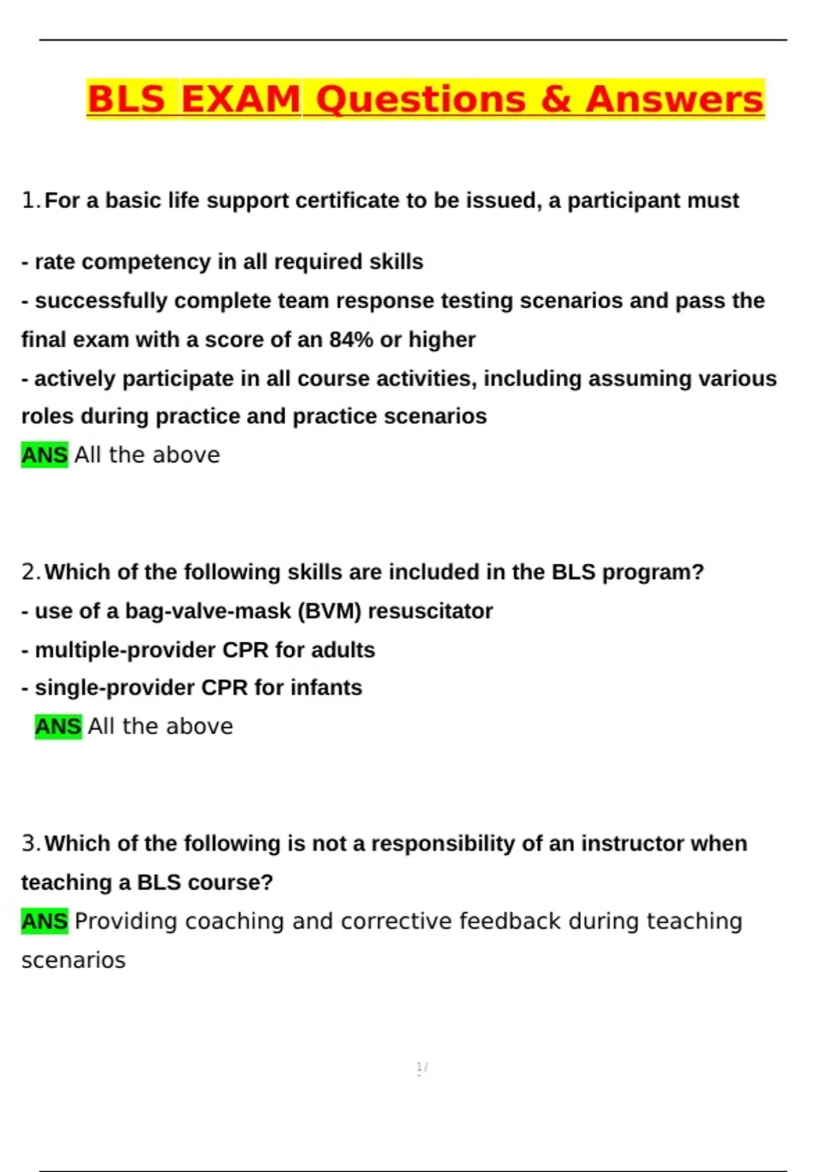 2025 BLS EXAM BUNDLES COMPLETED BLS EXAM (4 VERSIONS) BLS EXAM (25 ...