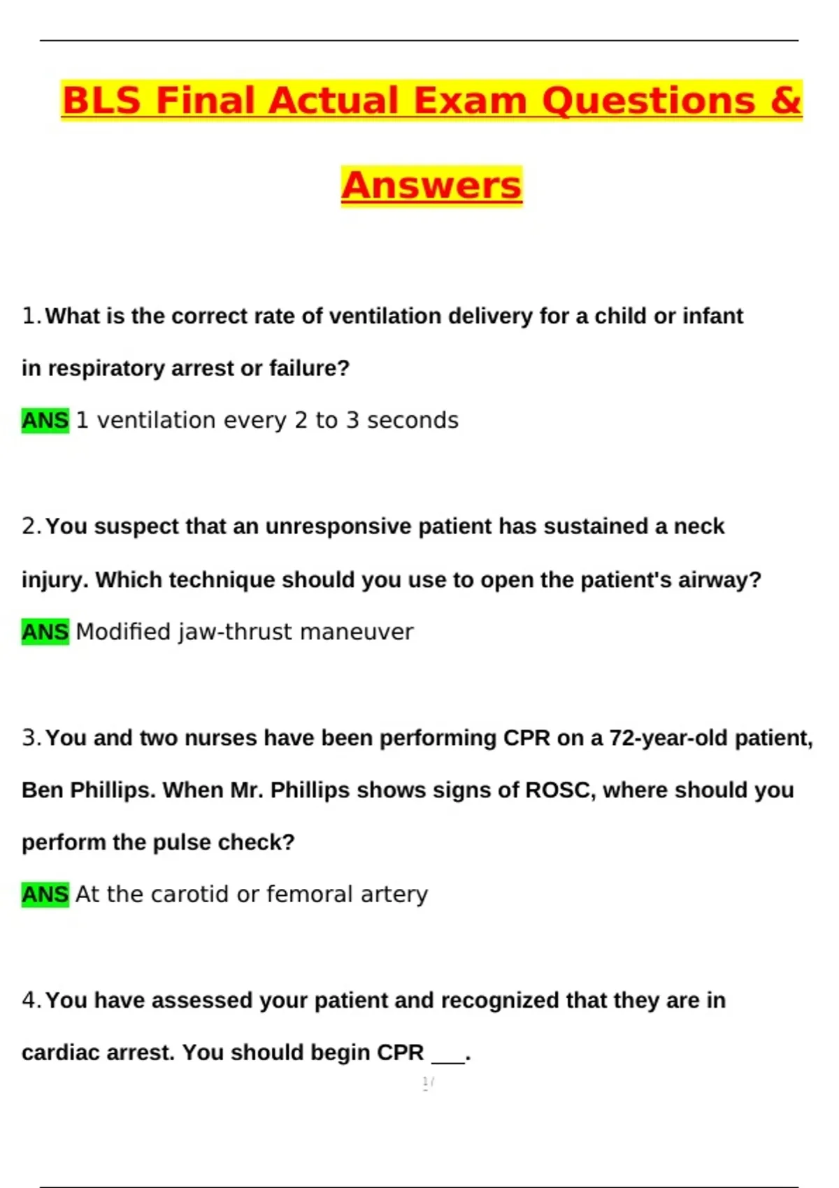 BLS Final Exam (Latest 2025 / 2026 Update) Actual Questions and ...