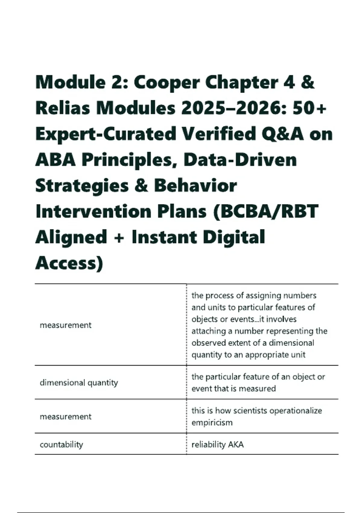 Module 2: Cooper Chapter 4 & Relias Modules 2025–2026: 50+ Expert-Curated Verified Q&A on ABA ...