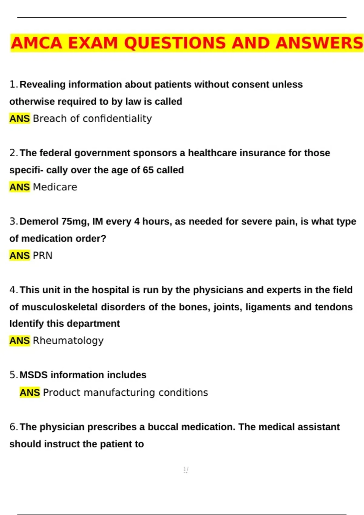 AMCA EXAM (Latest 2025 / 2026 Update) Actual Questions and Verified ...