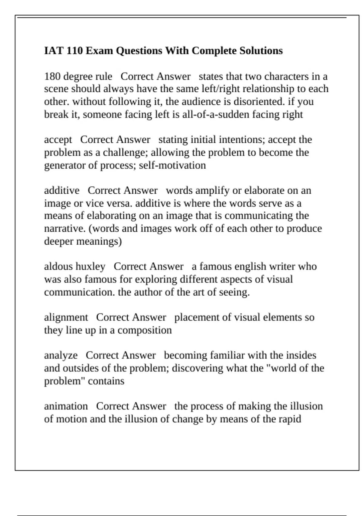 IAT 110 Exam Questions With Complete Solutions - IAT 110 - Stuvia US