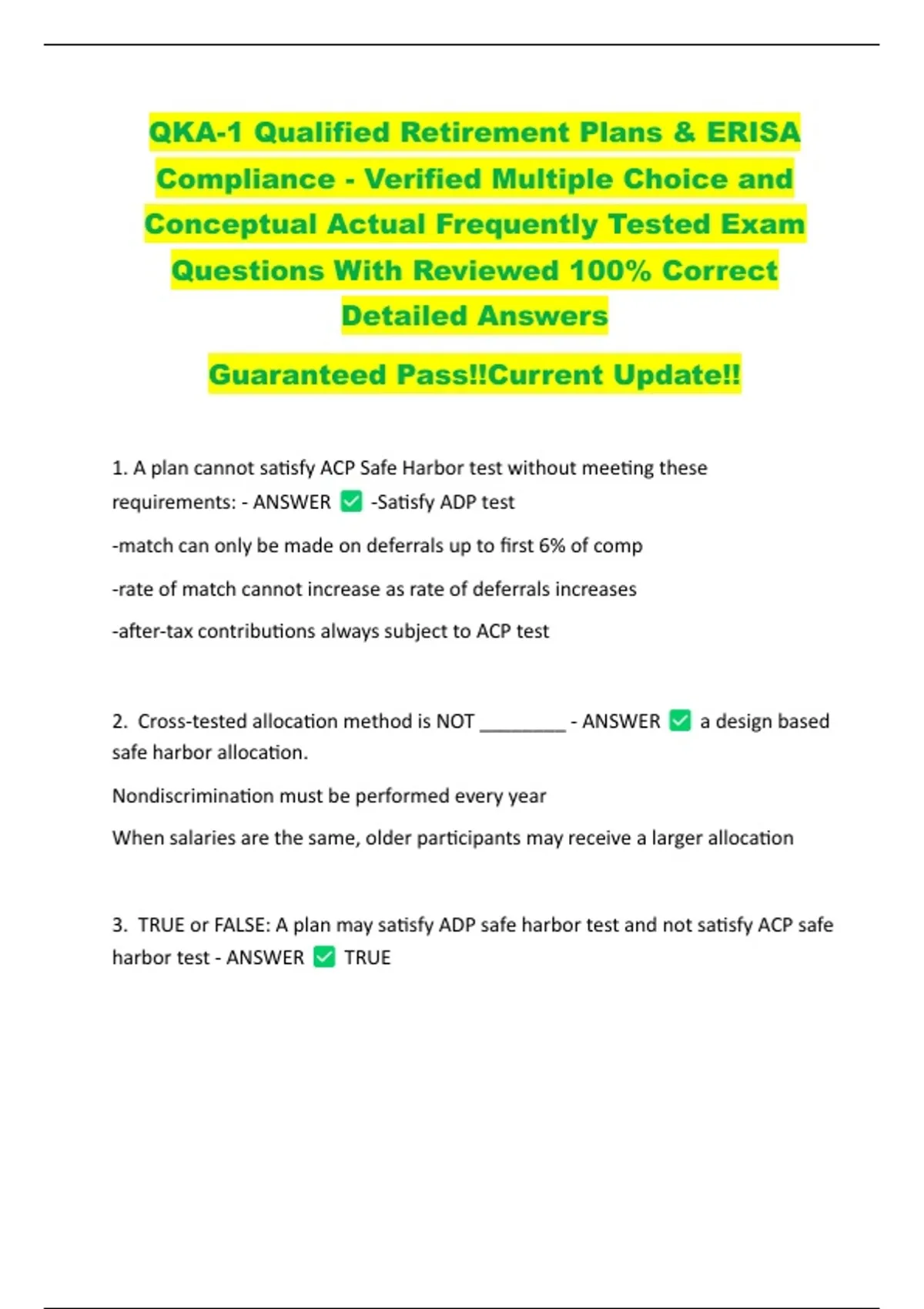 QKA-1 Qualified Retirement Plans & ERISA Compliance - Verified Multiple ...