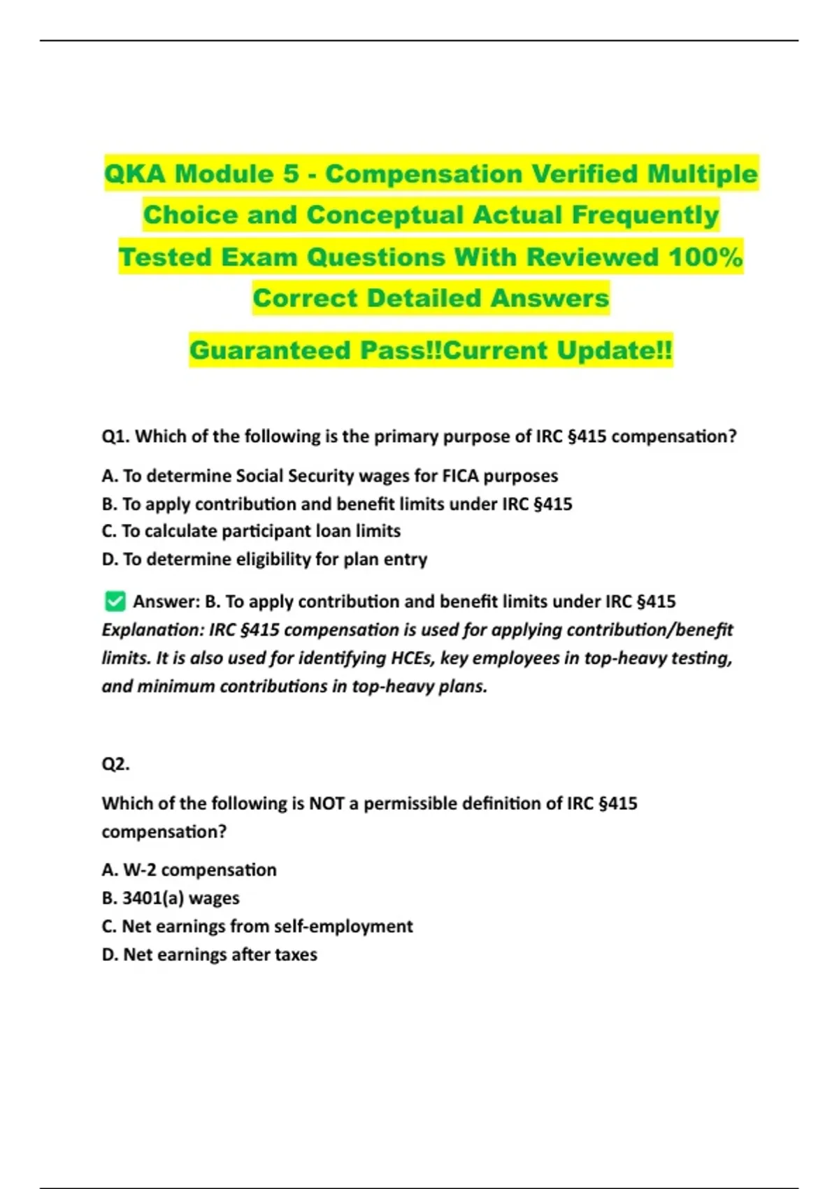 QKA 1 Module 5 - Compensation Verified Multiple Choice and Conceptual ...