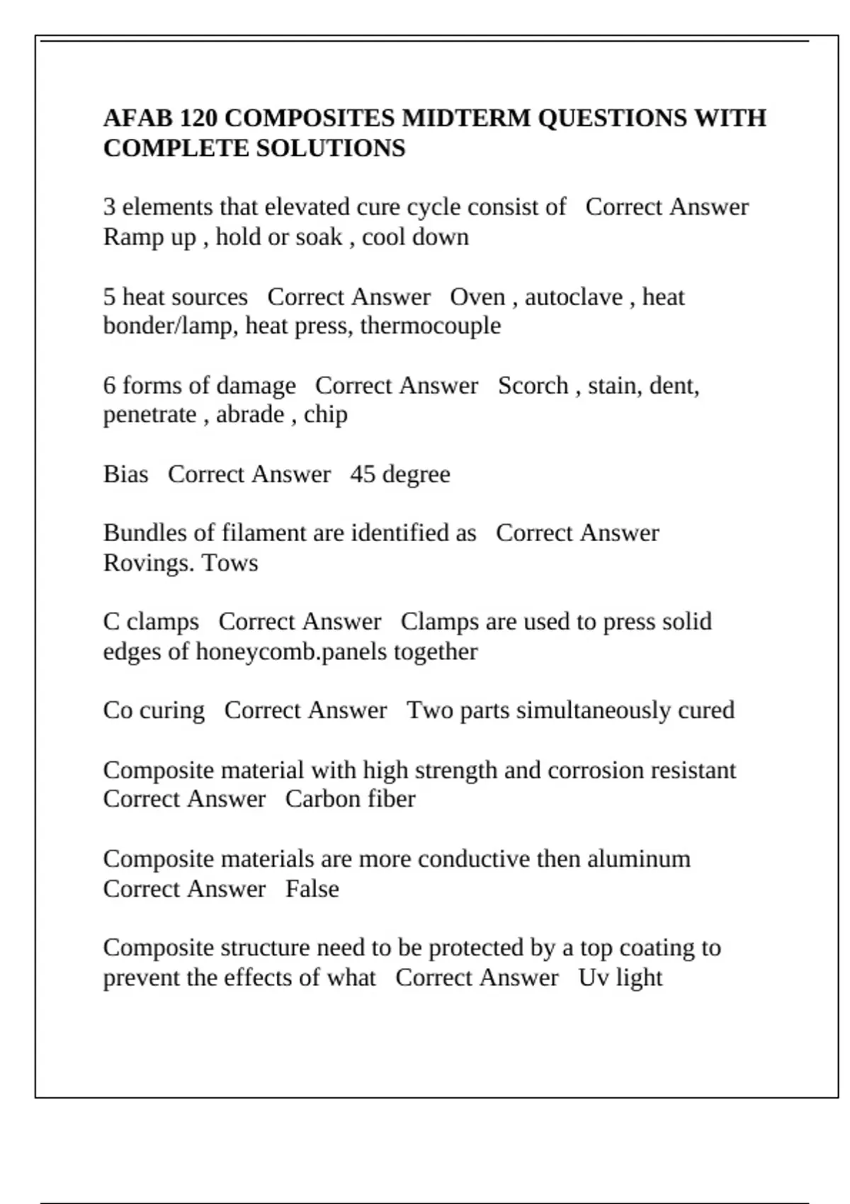 AFAB 120 COMPOSITES MIDTERM QUESTIONS WITH COMPLETE SOLUTIONS - AFAB ...