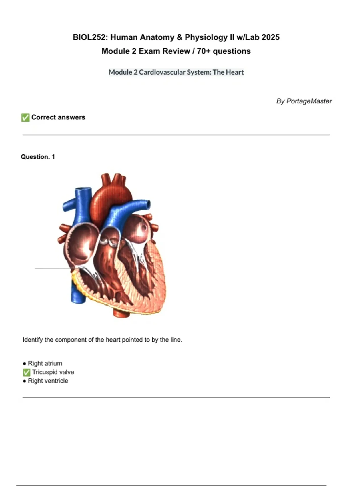 BIOL 252 Human Anatomy & Physiology II w/Lab | Module 2 Exam Review 70 ...