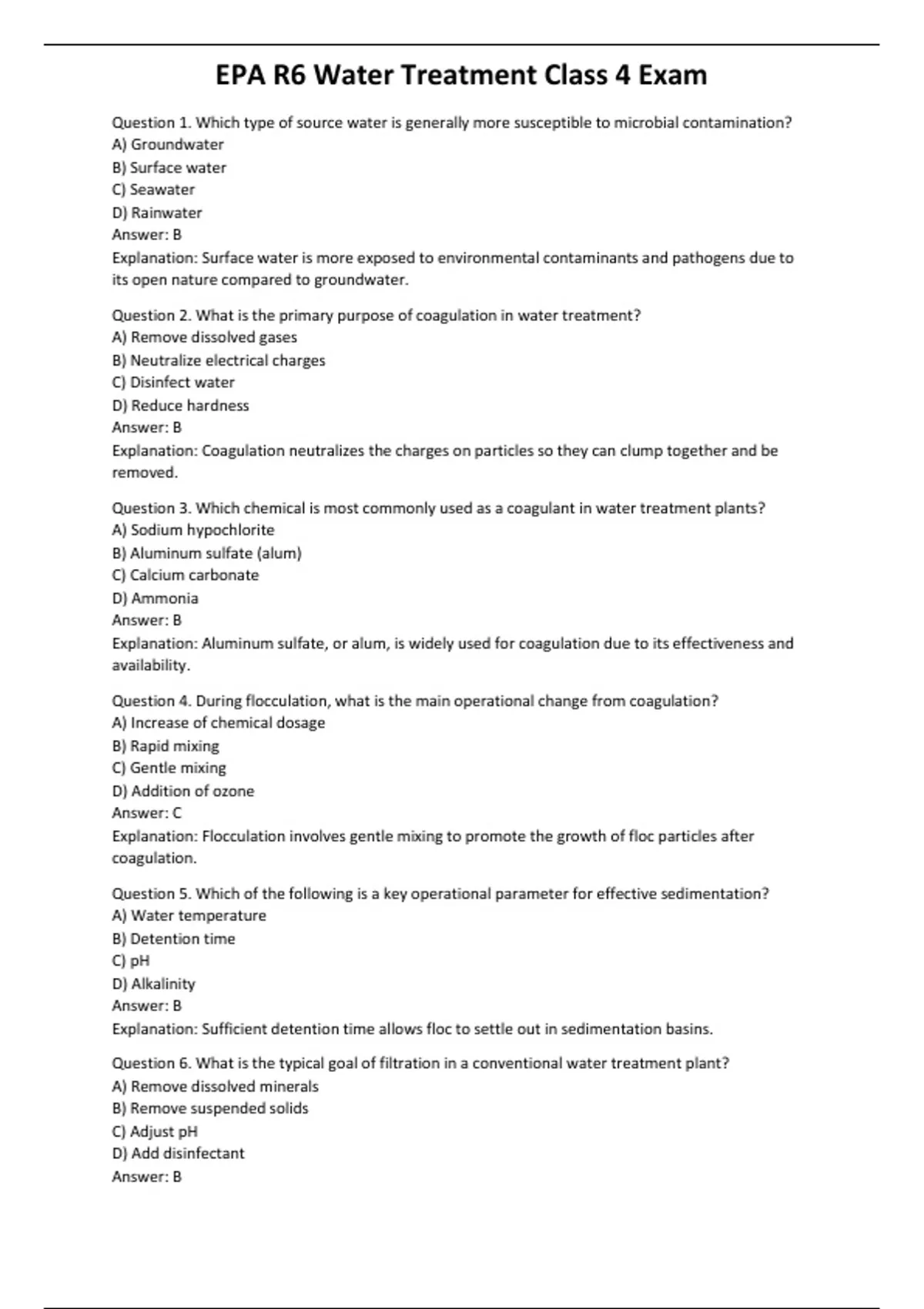 EPA R6 Water Treatment Class 4 Exam - Computers - Stuvia US