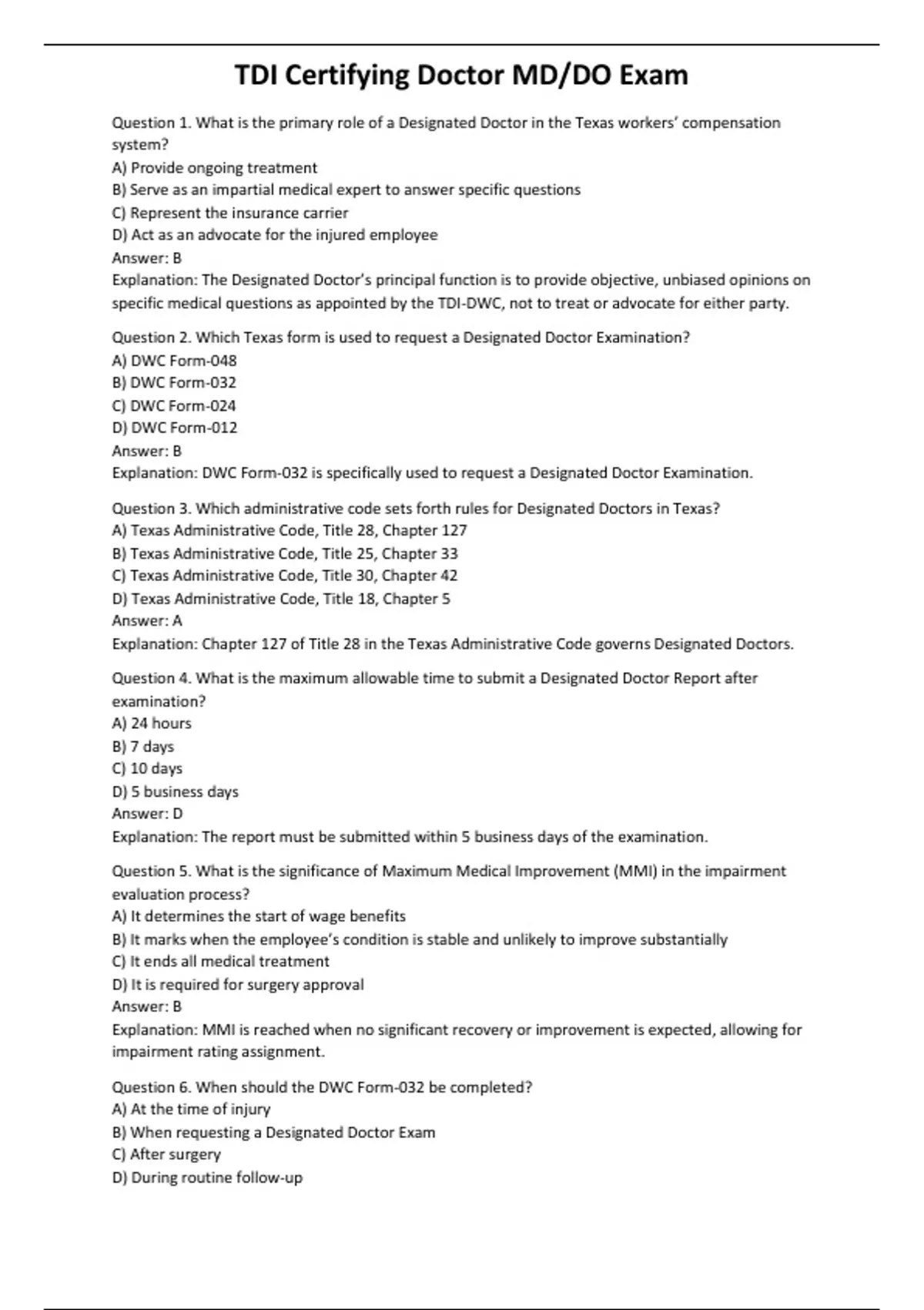 TDI Certifying Doctor MD/DO Exam - Computers - Stuvia US