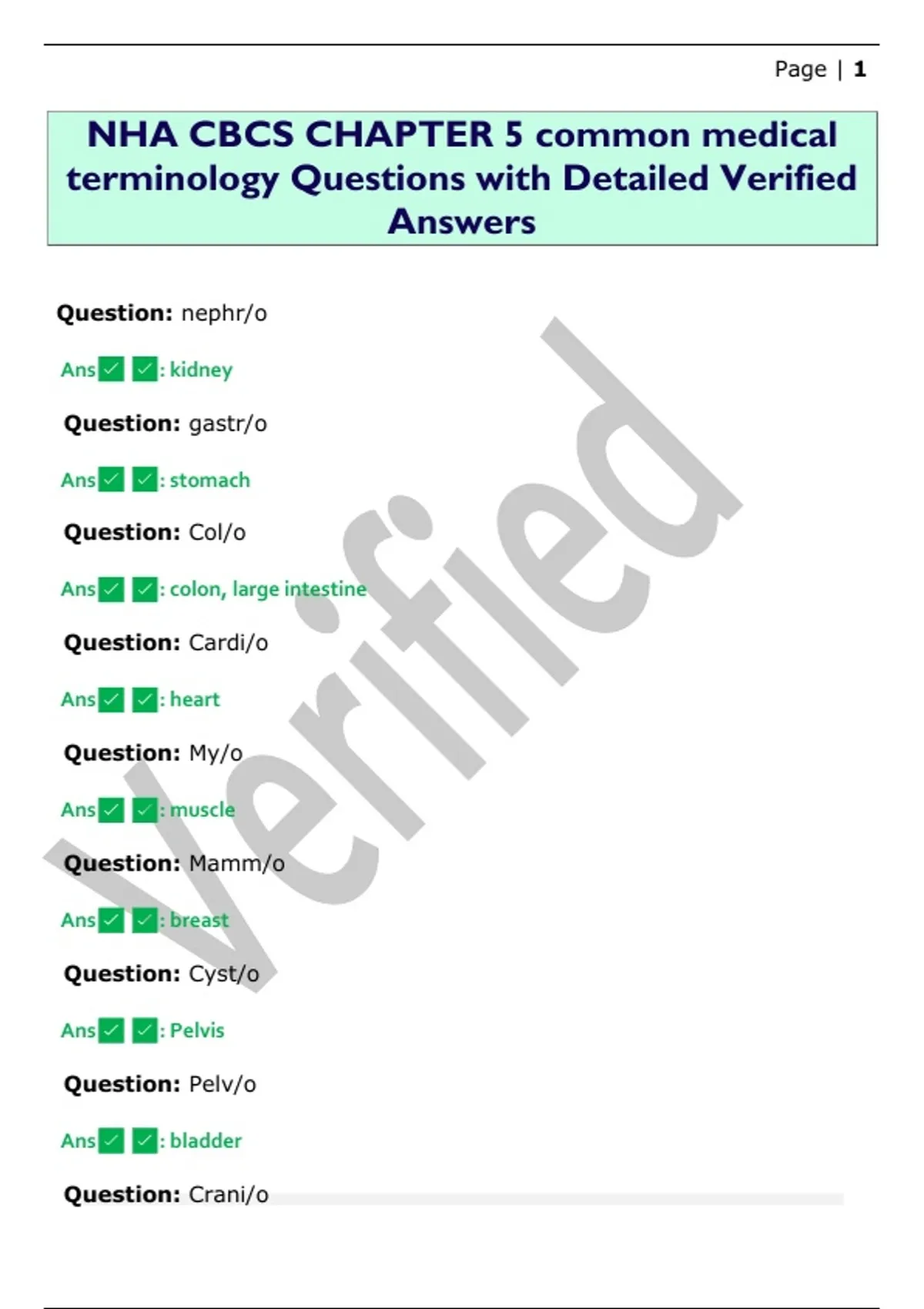 NHA CBCS CHAPTER 5 common medical terminology Questions with Detailed Verified Answers - NHA ...