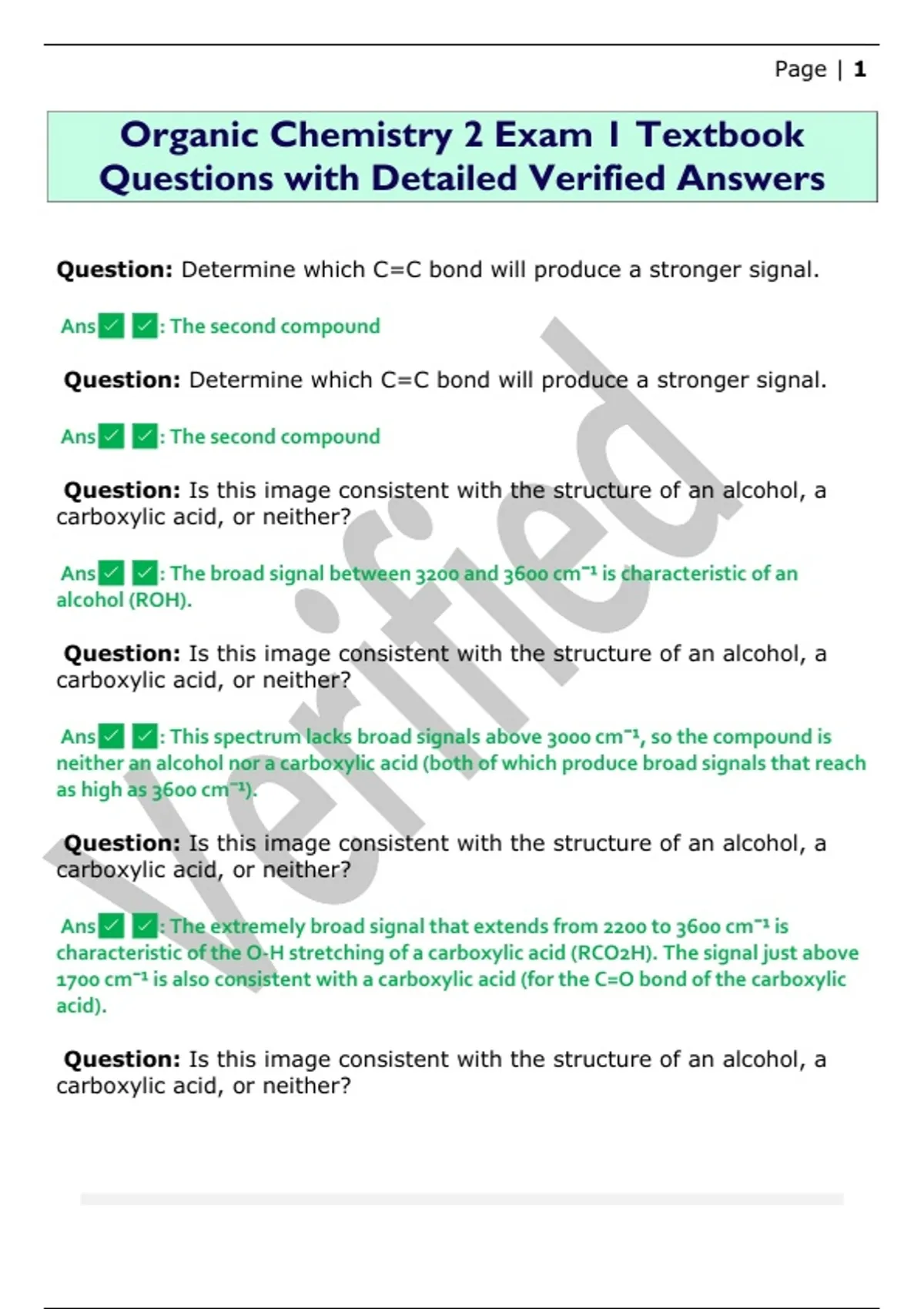 Organic Chemistry 2 Exam 1 Textbook Questions with Detailed Verified ...