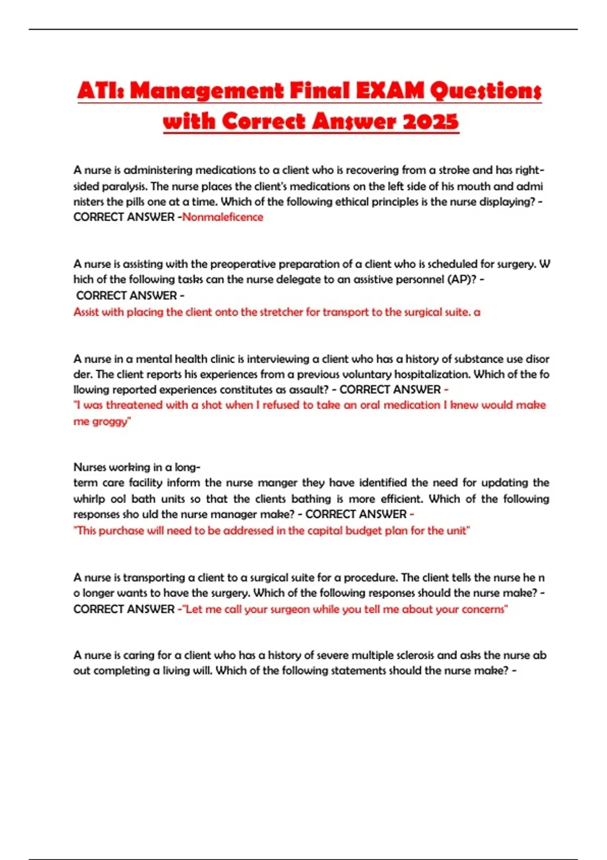ATI: Management Final EXAM Questions with Correct Answer 2025 - ATI ...
