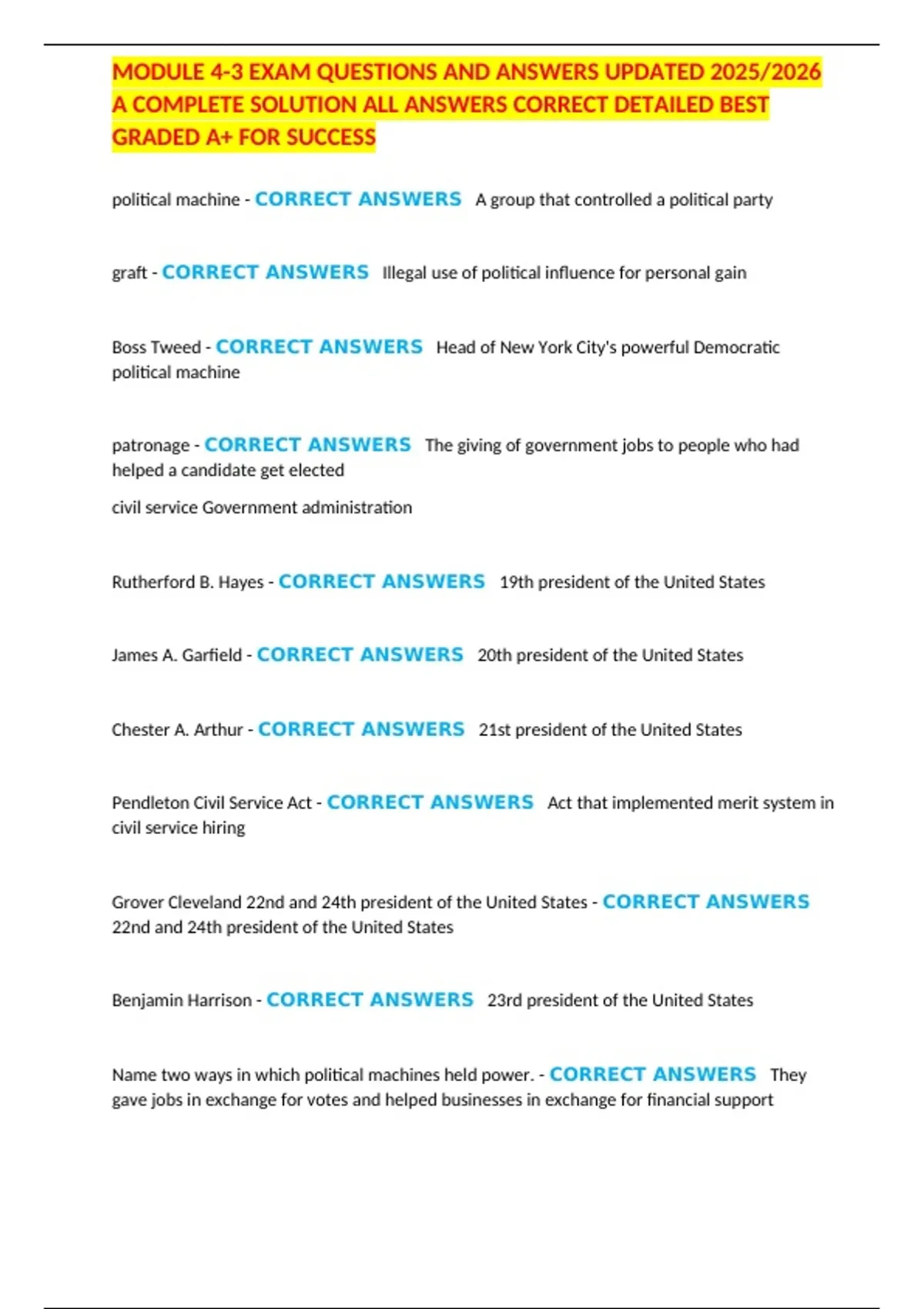 MODULE 4-3 EXAM QUESTIONS AND ANSWERS UPDATED 2025/2026 A COMPLETE ...
