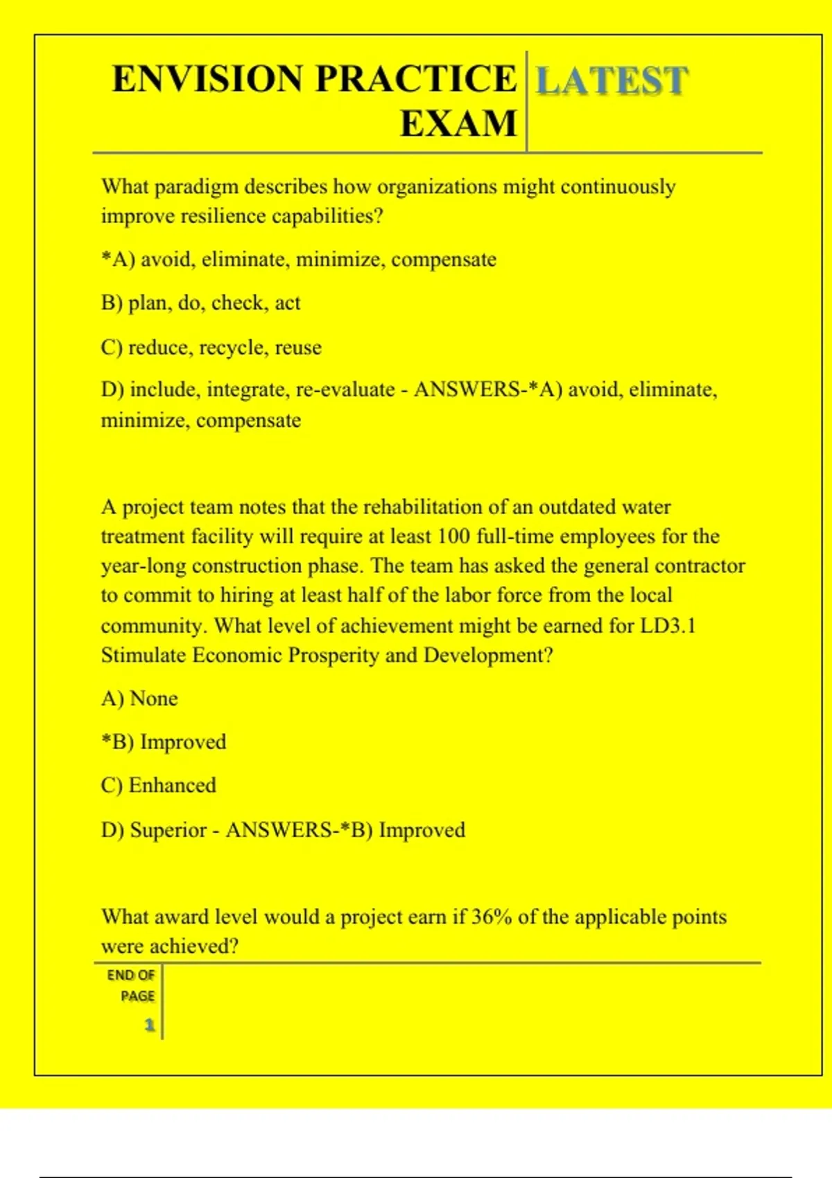 ENVISION PRACTICE EXAM QUESTIONS AND ANSWERS 2025 - ENVISION - Stuvia US