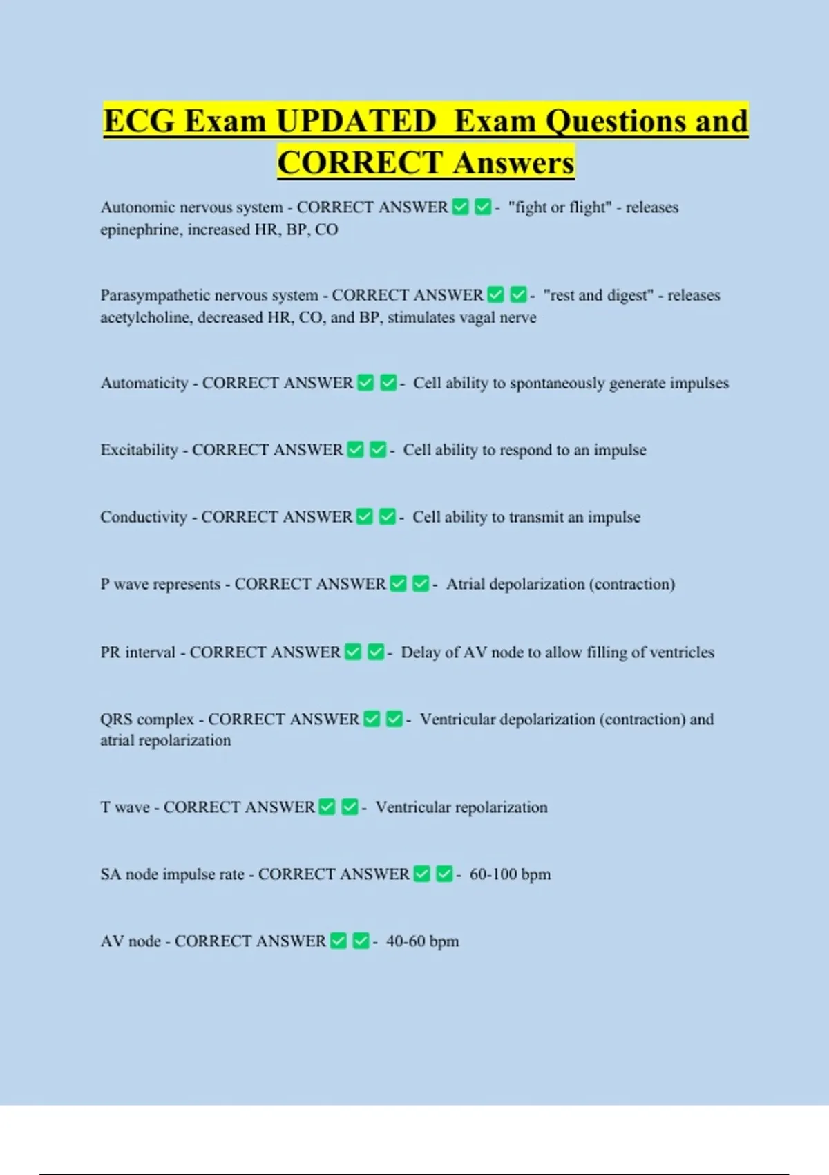 ECG Exam UPDATED Exam Questions and CORRECT Answers - ECG - Stuvia US