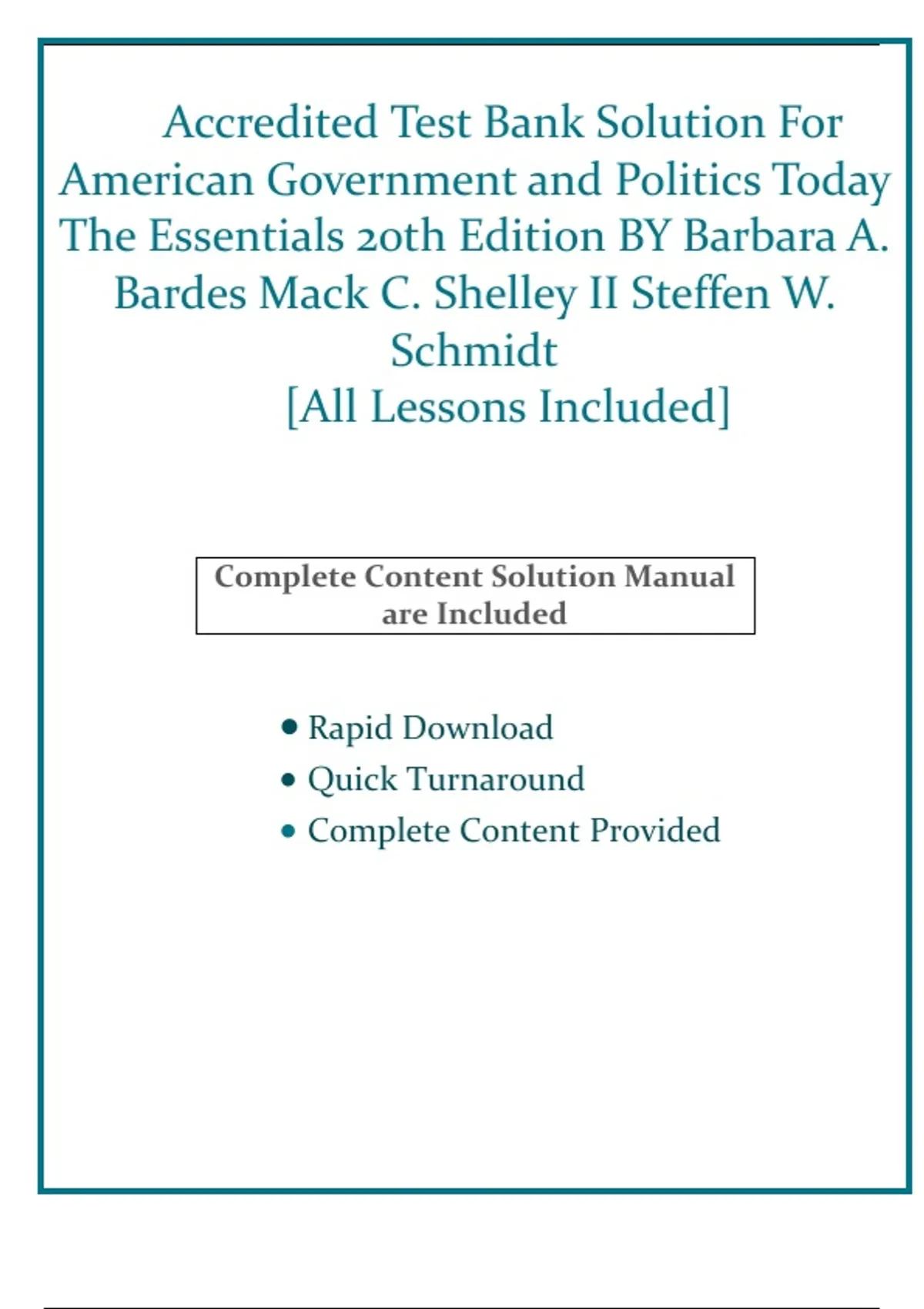 Accredited Test Bank Solution For American Government and Politics ...