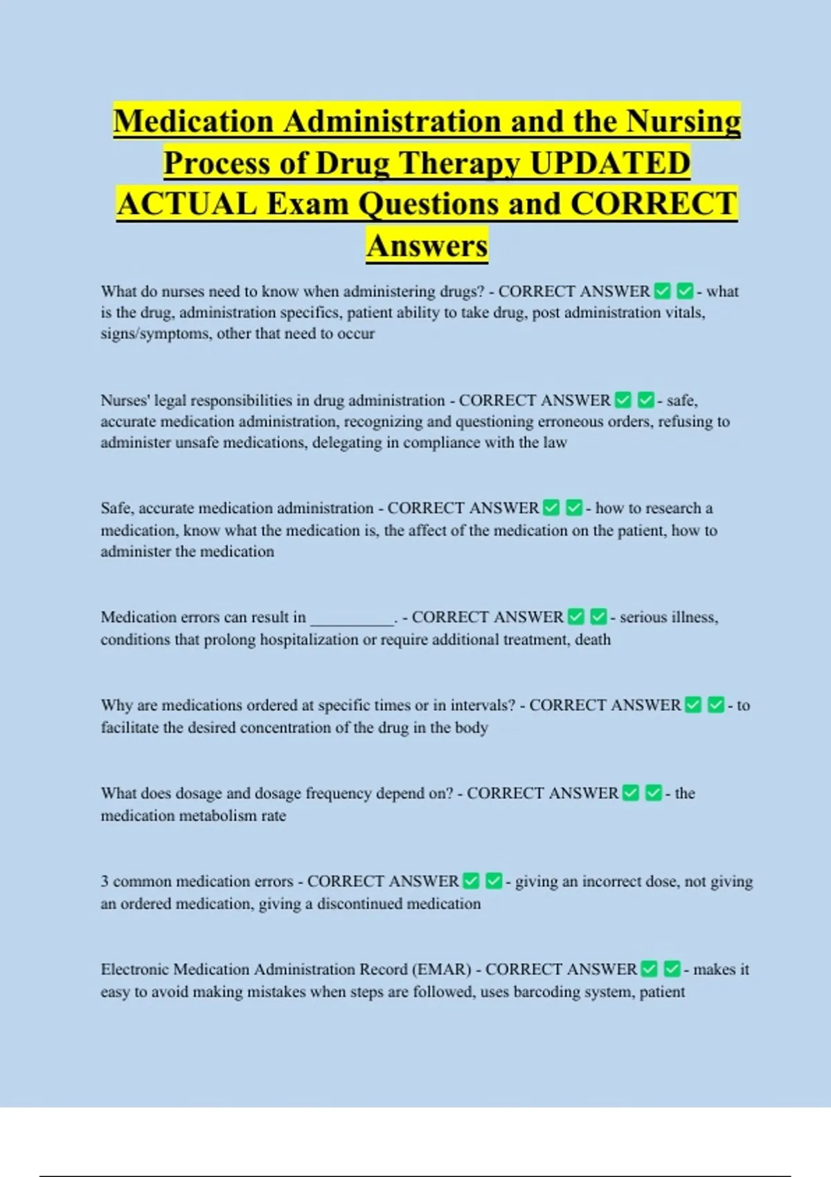 Medication Administration and the Nursing Process of Drug Therapy UPDATED ACTUAL Exam Questions ...